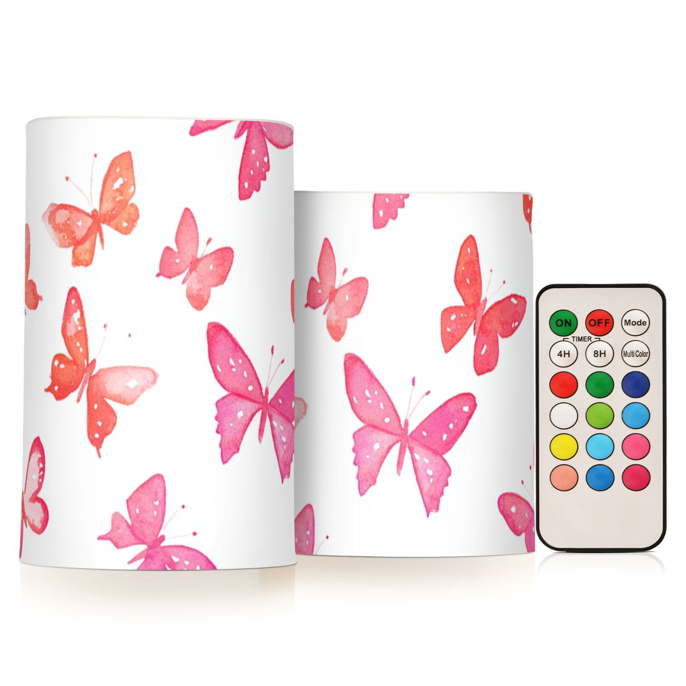 Watercolor Pink Butterfly Flickering Flameless Candles Battery Operated ...