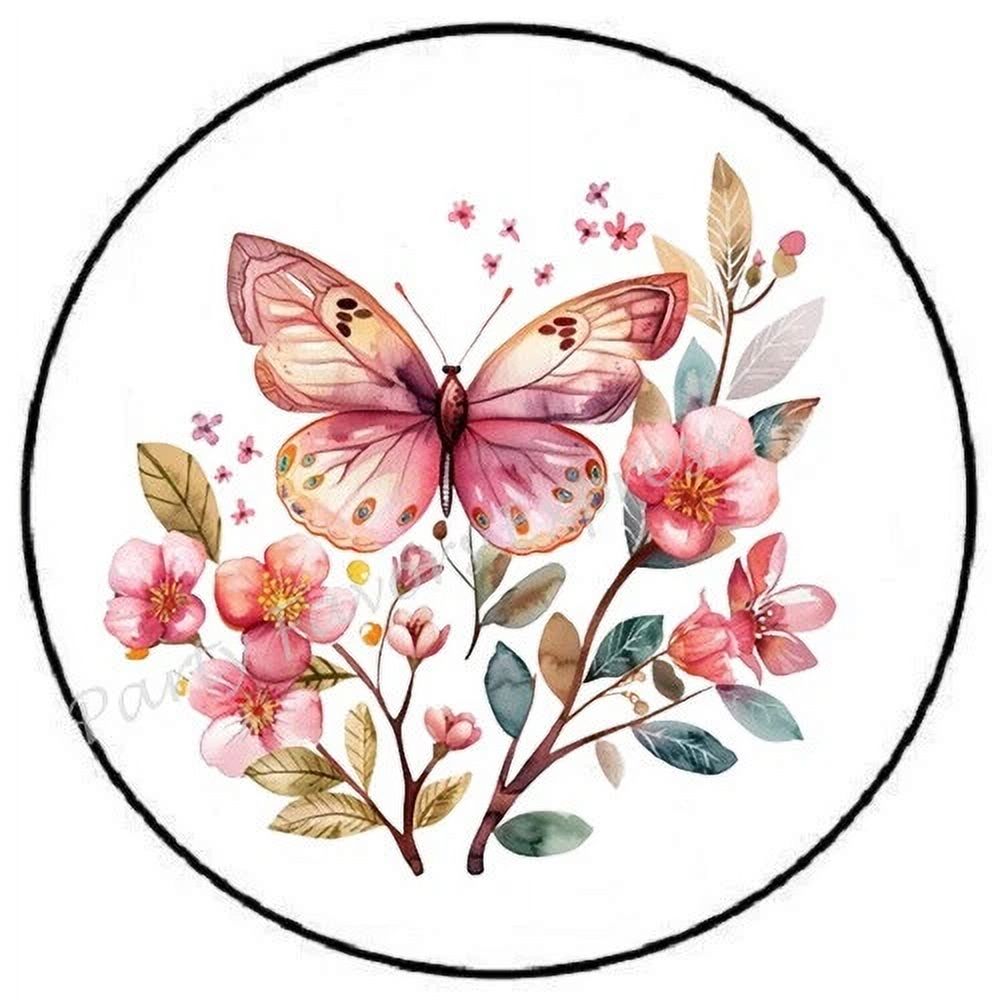 Watercolor Pink Butterfly In Flowers Stickers Party Favors Phone Decal ...