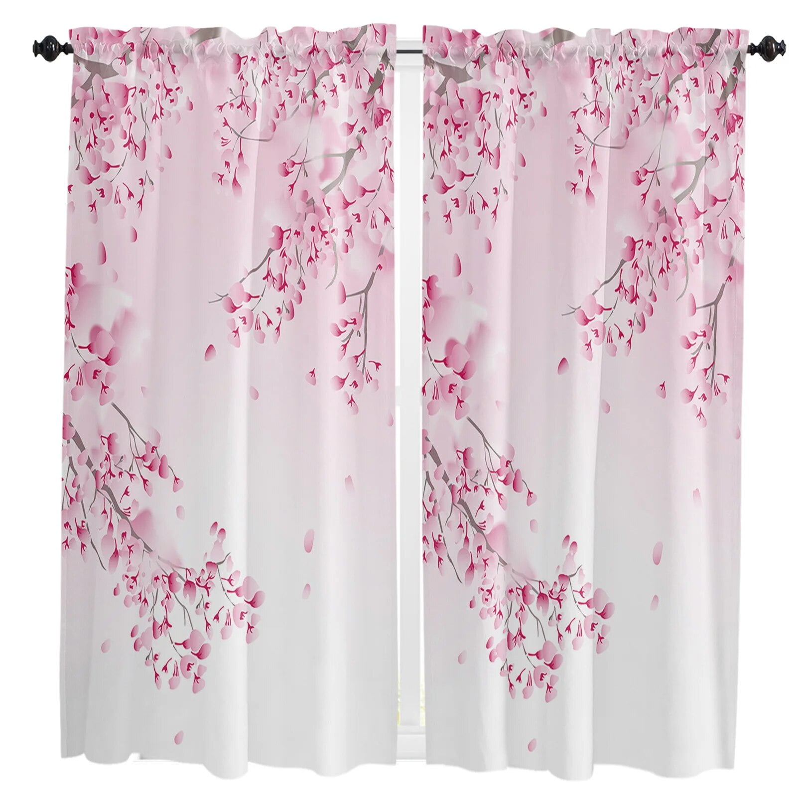 Watercolor Pink Cherry Blossom Ink Curtains For Living Room Bedroom ...