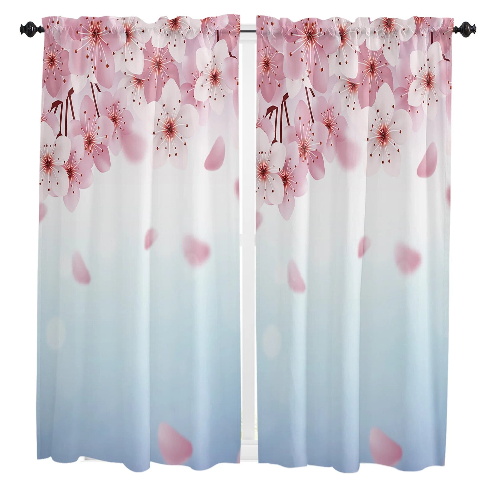 Watercolor Pink Cherry Blossom Ink Curtains For Living Room Bedroom ...
