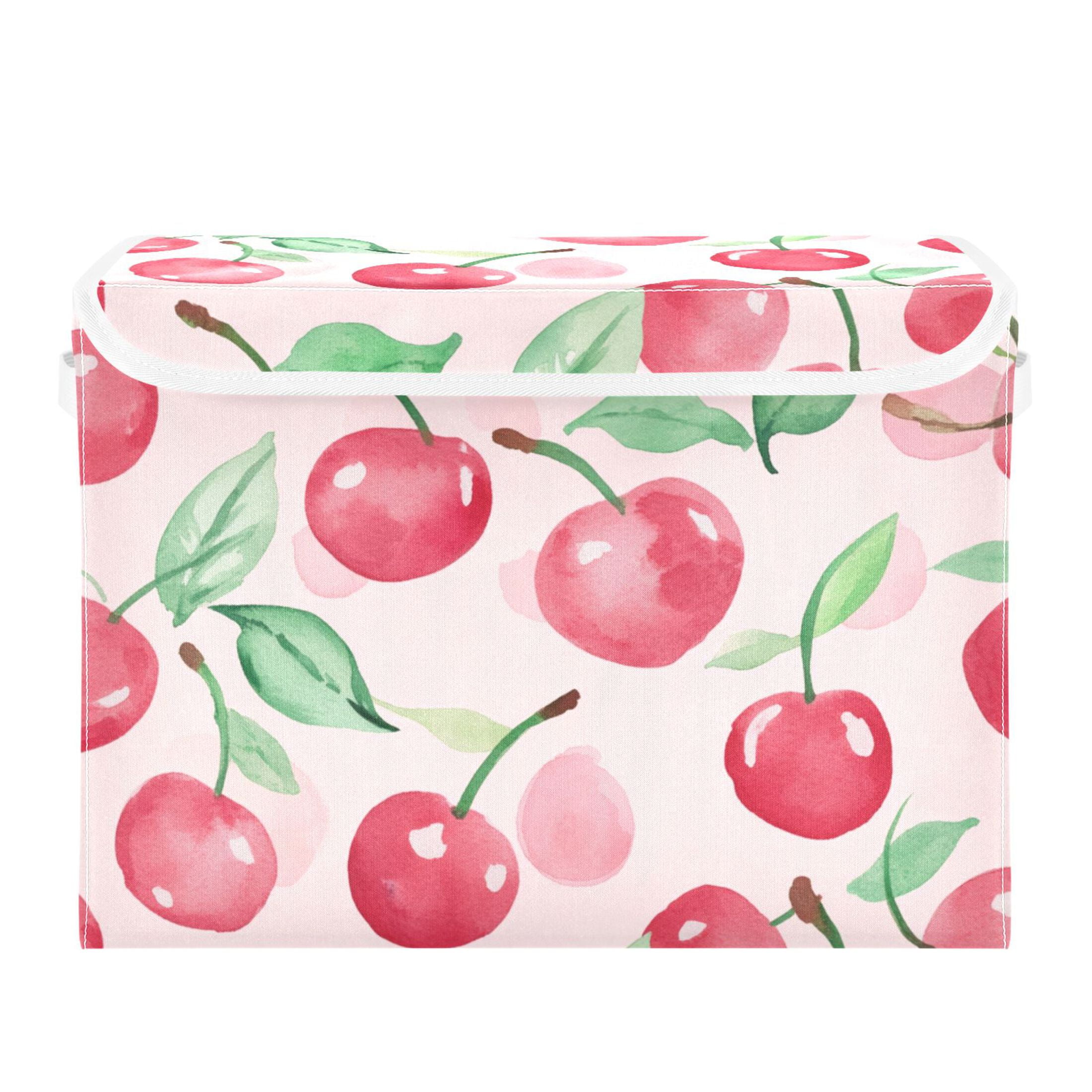 Watercolor Pink Cherry Large Storage Bins with Linen Collapsible Lid ...
