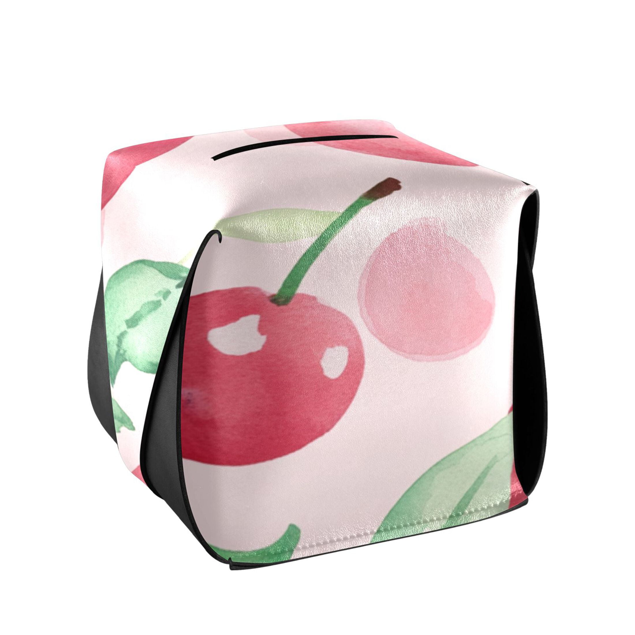 Watercolor Pink Cherry Tissue Box Cover Leather Square Rectangle Tissue Box Holder for Bathroom ...