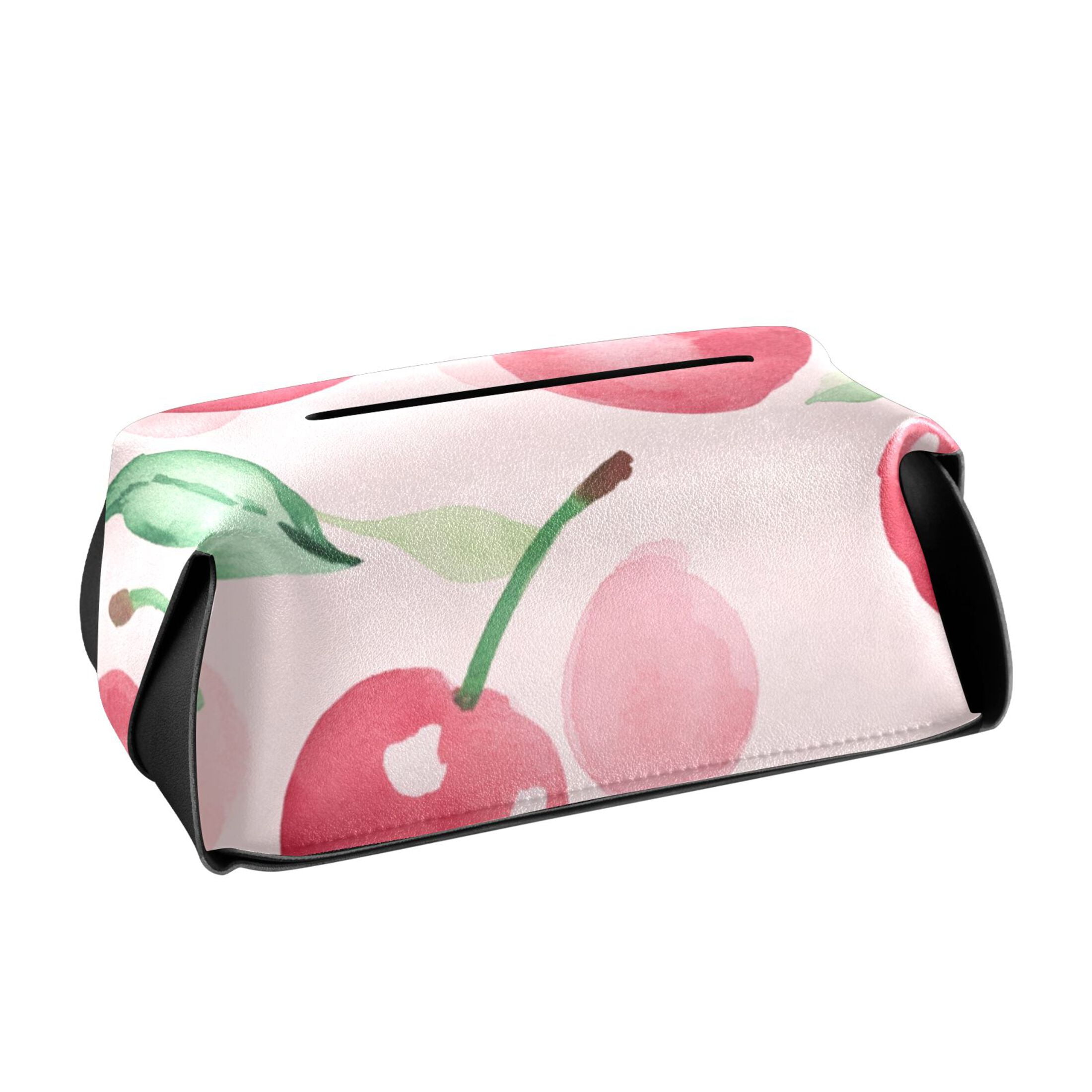 Watercolor Pink Cherry Tissue Box Cover Leather Square Rectangle Tissue Box Holder for Bathroom ...