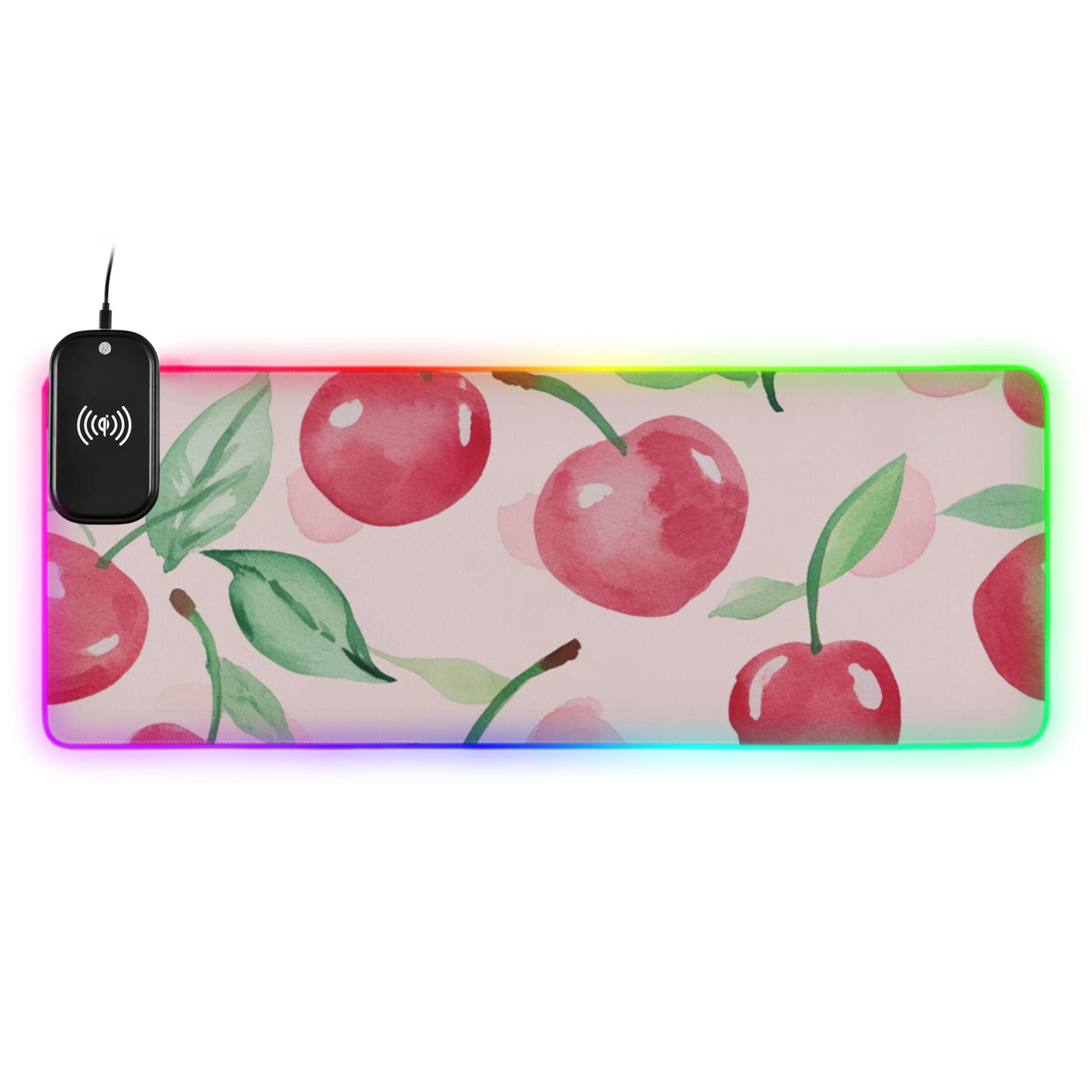 Watercolor Pink Cherry Wireless Charging RGB Gaming Mouse Pad Large ...