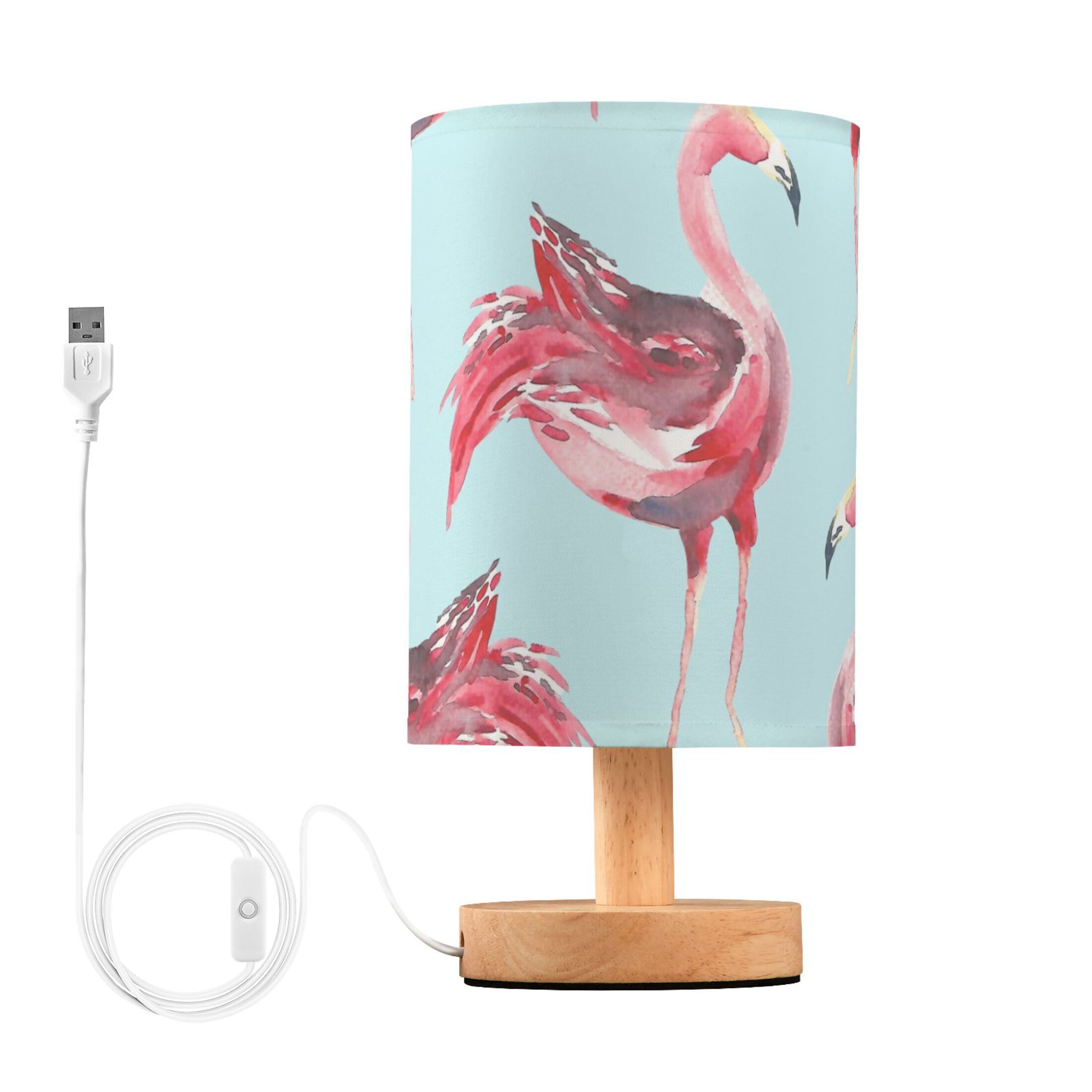 Watercolor Pink Flamingo Bedside Table Lamp LED Warm Lights with USB ...