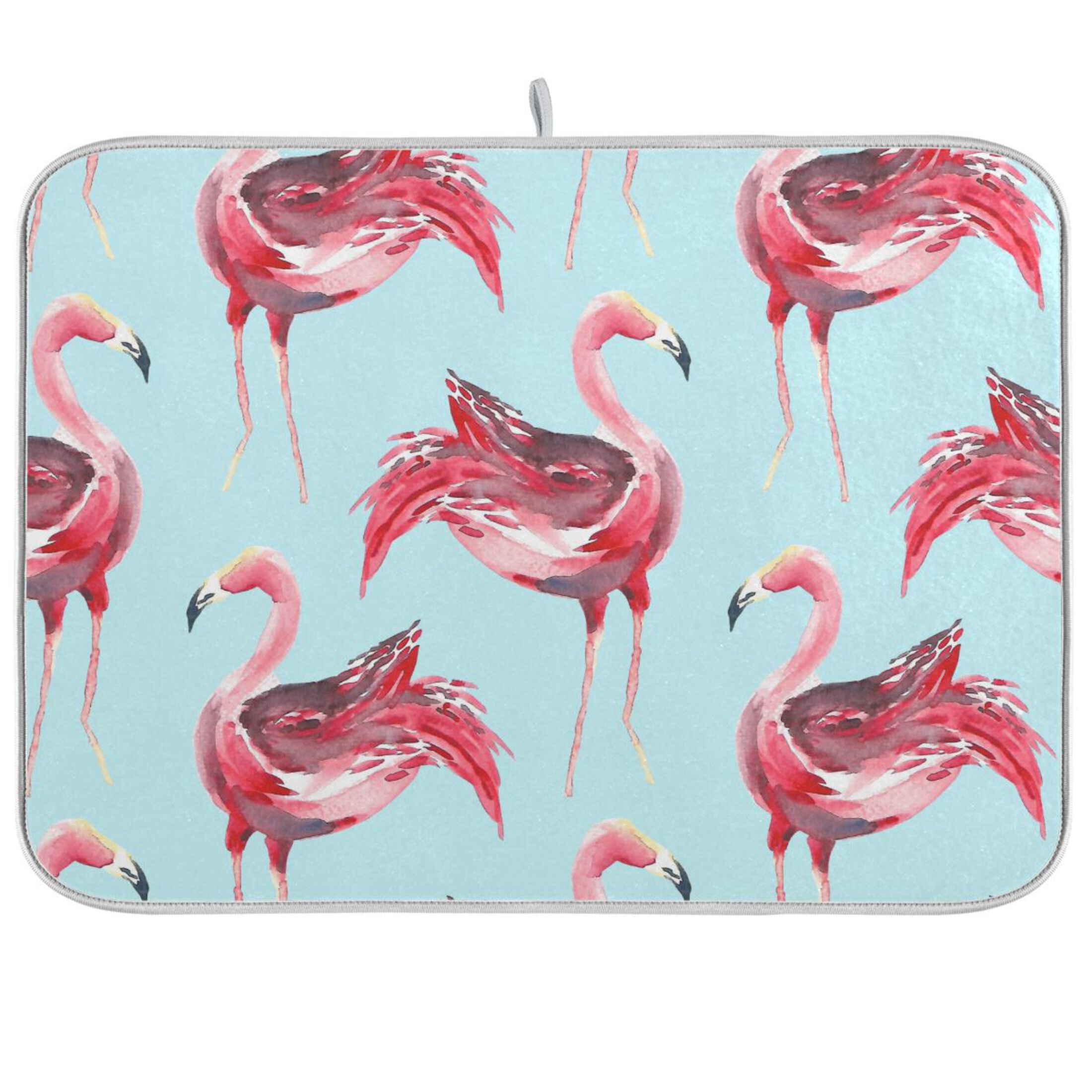 Watercolor Pink Flamingo Dish Drying Mat Microfiber Kitchen Pad Large ...