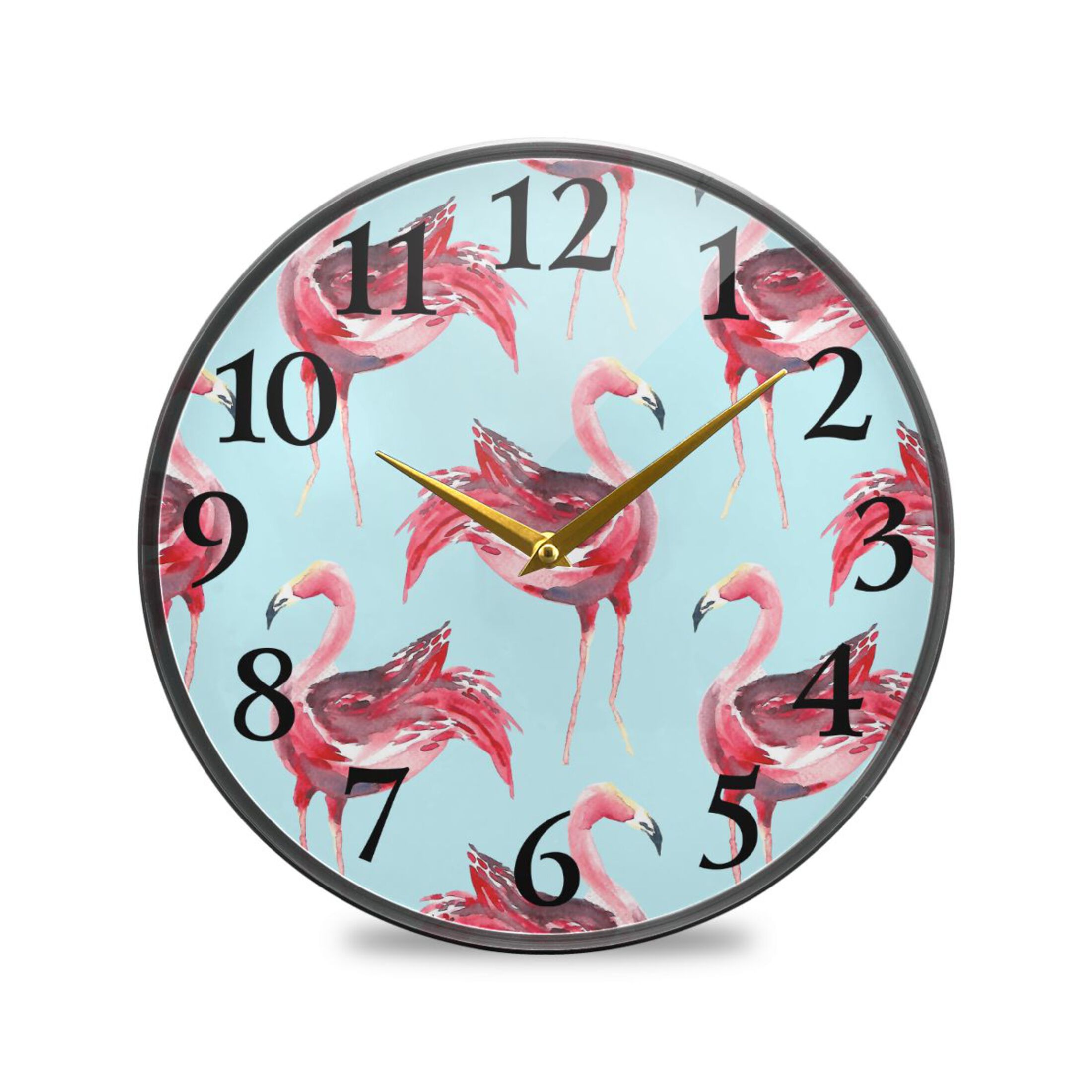 Watercolor Pink Flamingo Wall Clocks Battery Operated 11.9 Inch Round ...