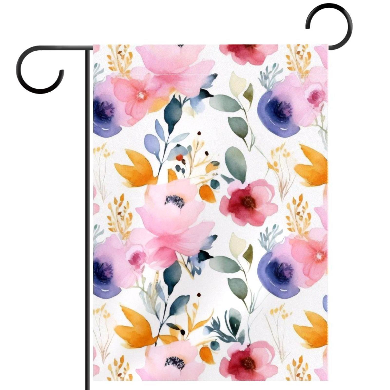 Watercolor Pink Floral Design Garden Flag Double Sided House Flag for ...