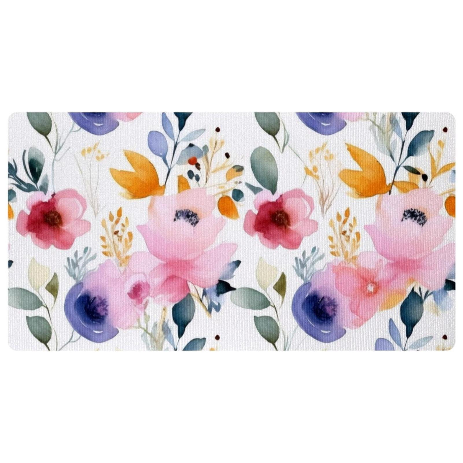 Watercolor Pink Floral Design Kitchen Mat, Anti Fatigue Kitchen Rugs ...