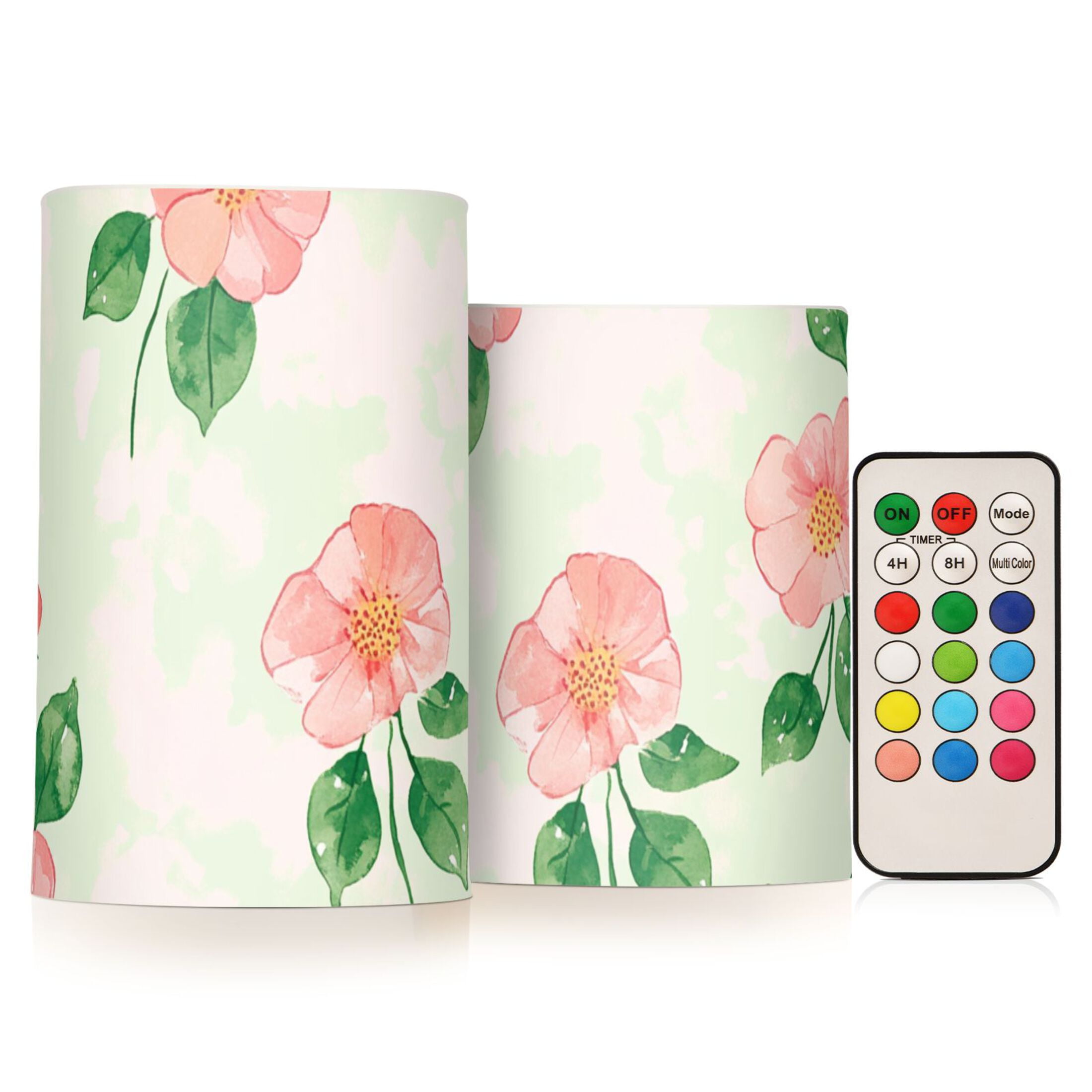 Watercolor Pink Flower Flickering Flameless Candles Battery Operated ...