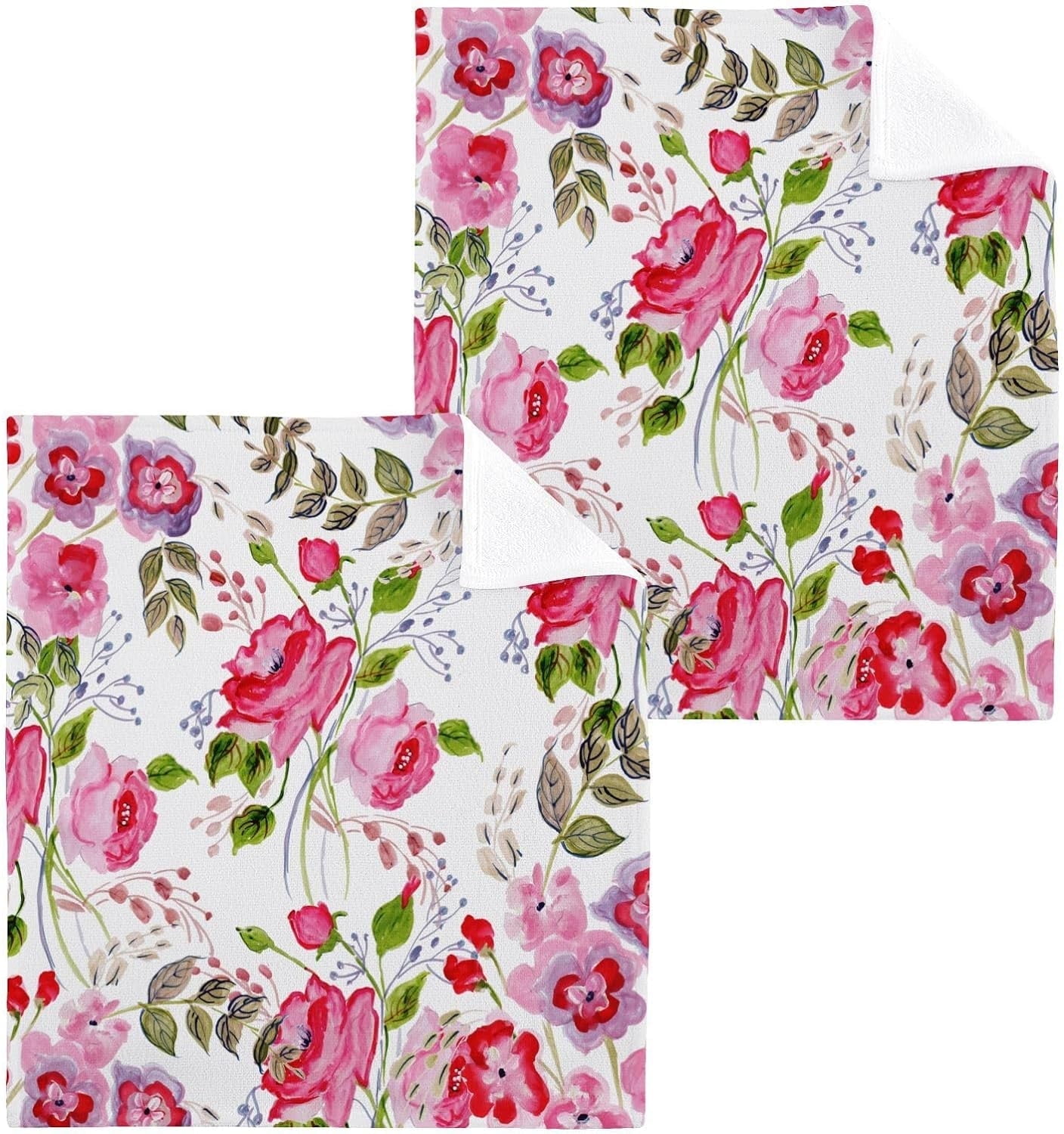 Watercolor Pink Flower Wash Cloth Set of 4, 12 x 12 Inch Cotton Baby ...