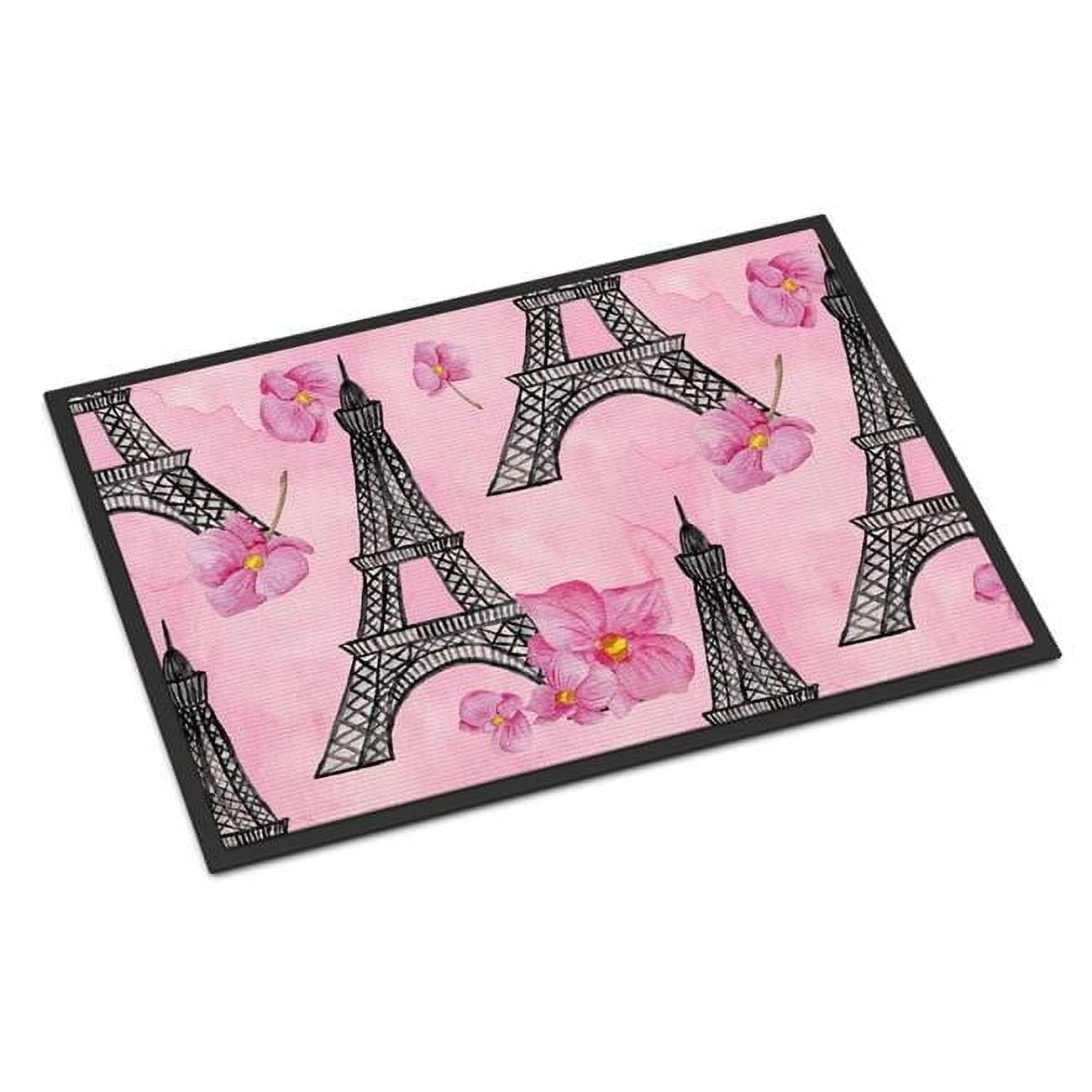 Watercolor Pink Flowers & Eiffel Tower Indoor or Outdoor Mat - Pink ...