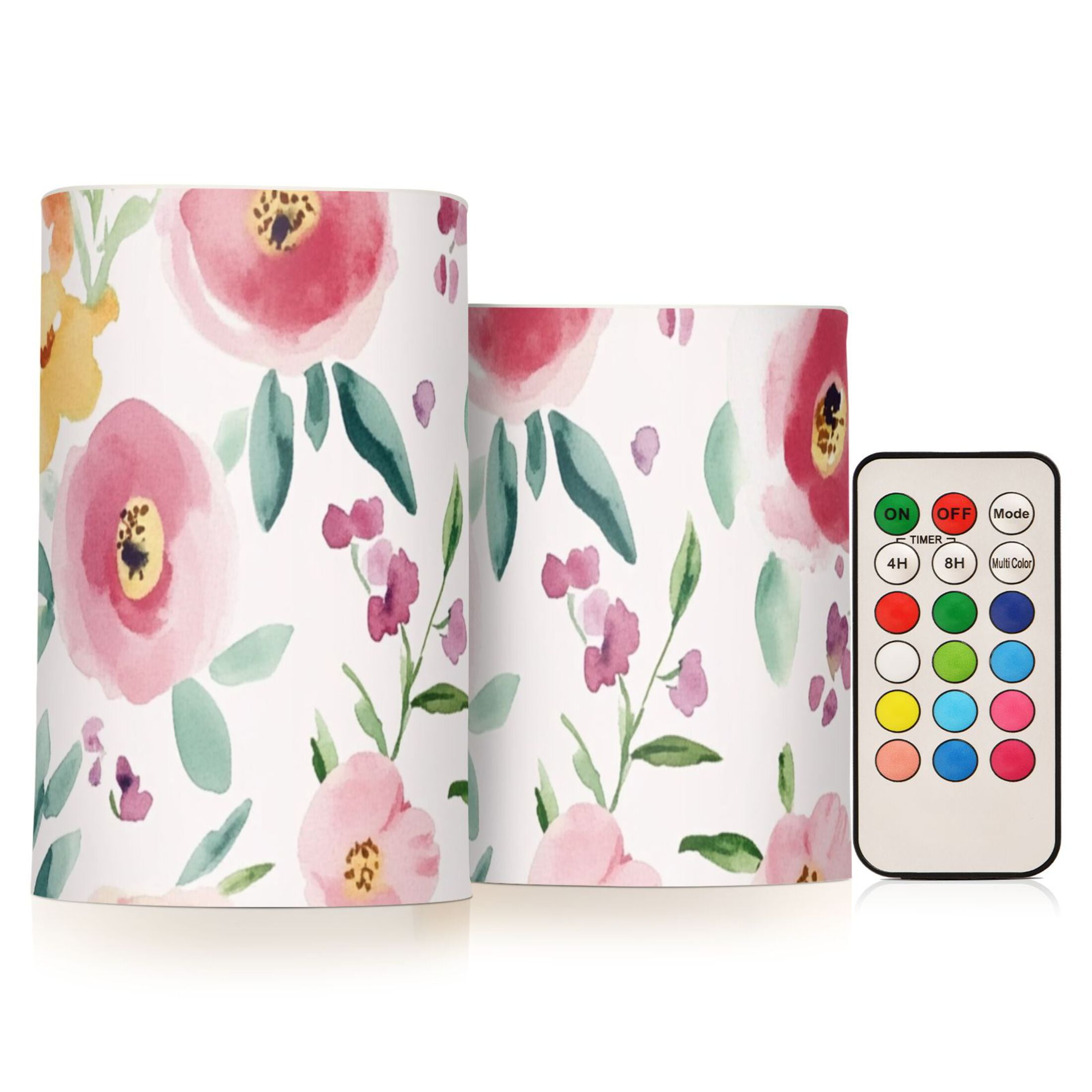 Watercolor Pink Flowers Flickering Flameless Candles Battery Operated ...