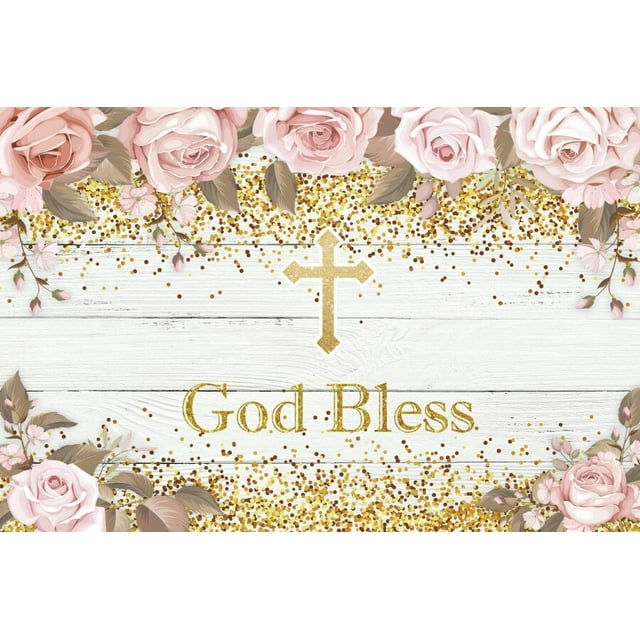 Watercolor Pink Flowers God Bless Backdrop Rustic Wood Board Cross ...