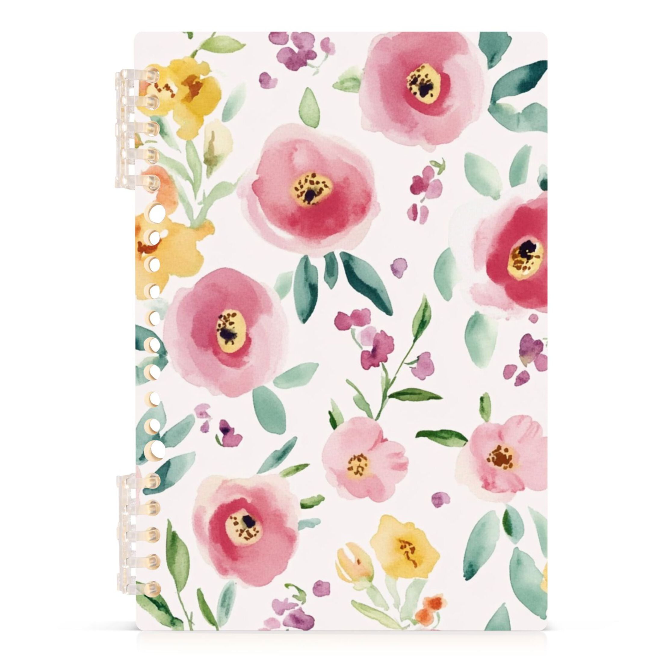 Watercolor Pink Flowers Lined Spiral Journal Notebook 60 Pages A5 College Ruled Journals for ...