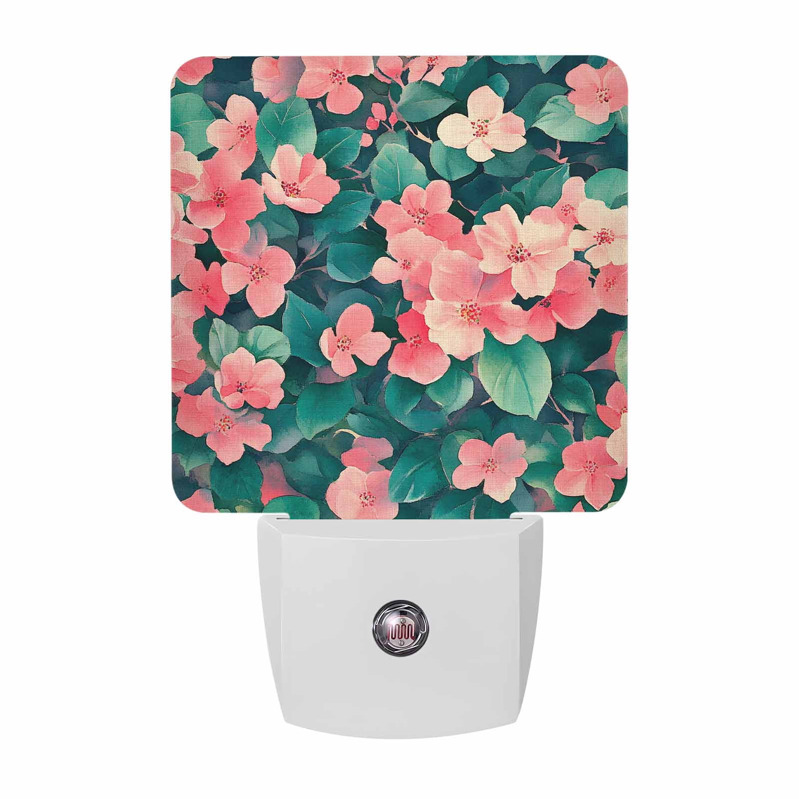 Watercolor Pink Flowers Plug-in LED Night Lights Spring Pastoral Auto ...
