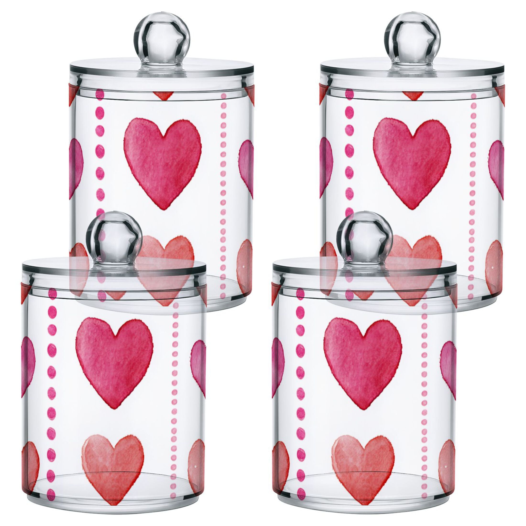 Watercolor Pink Hearts with Stripes Translucent Plastic Cans Storage ...
