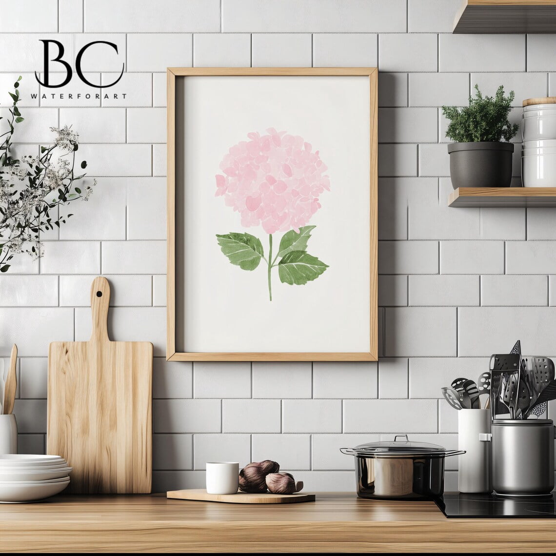 Watercolor Pink Hydrangea Print, Hydrangea Floral Watercolor Print ...