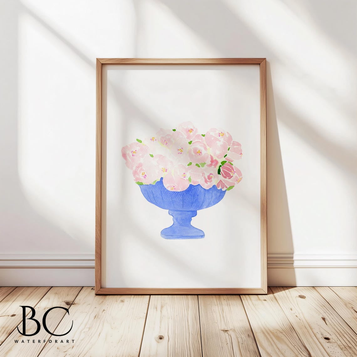 Watercolor Pink Peonies In Blue Vase, Peonies Print, Pink Peonies ...