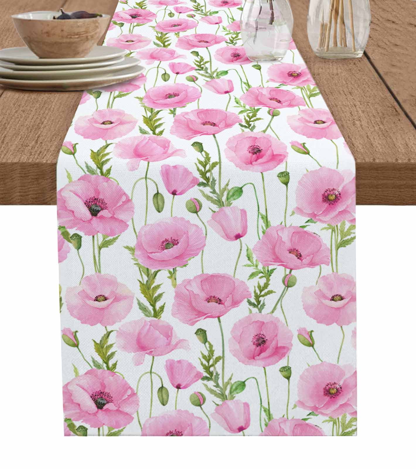 Watercolor Pink Poppy Flower Texture Table Runner ration Home r Dinner ...