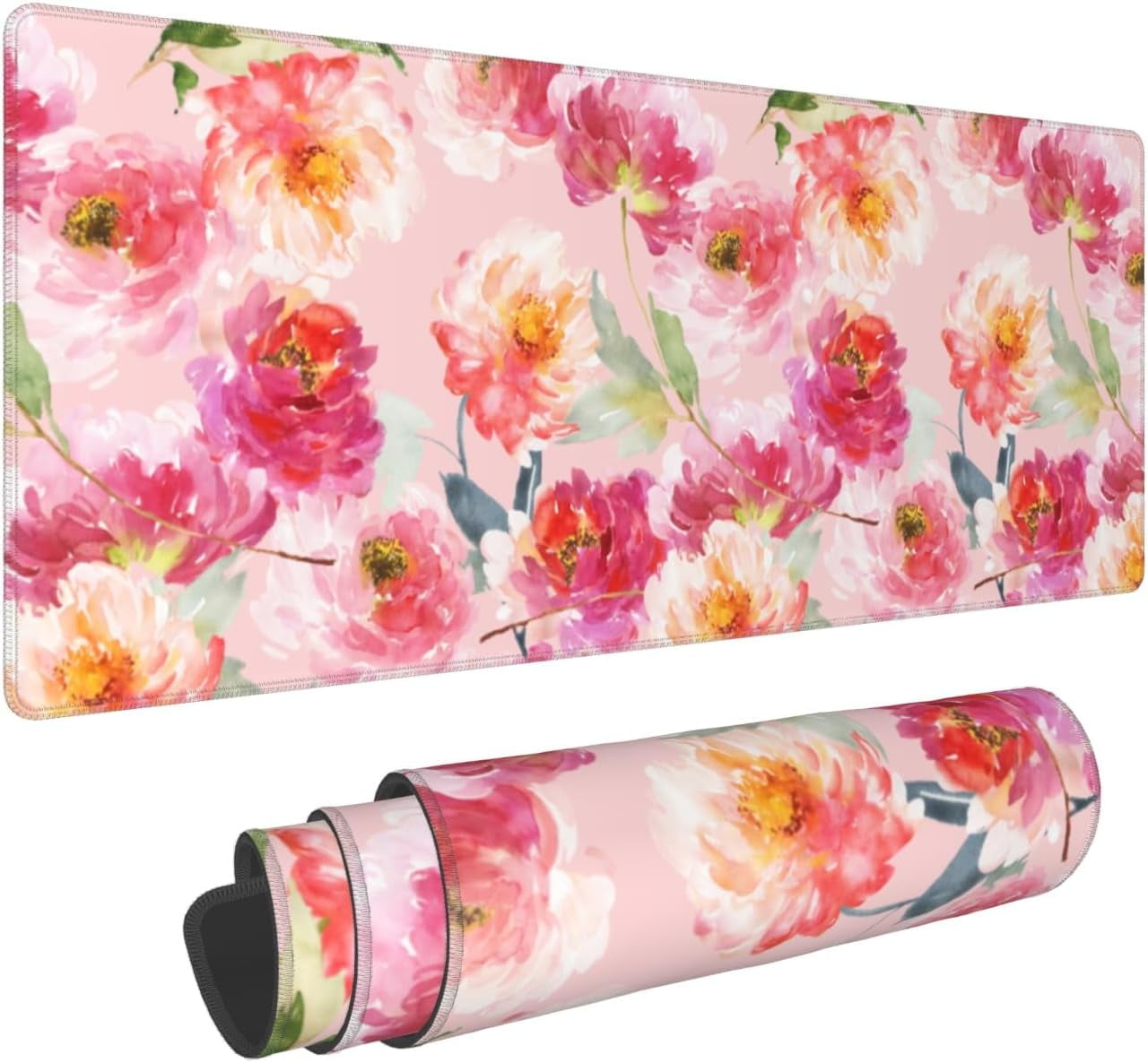 Watercolor Pink Rose Print XL Gaming Mousepad 31.5x11.8in Non-Slip ...