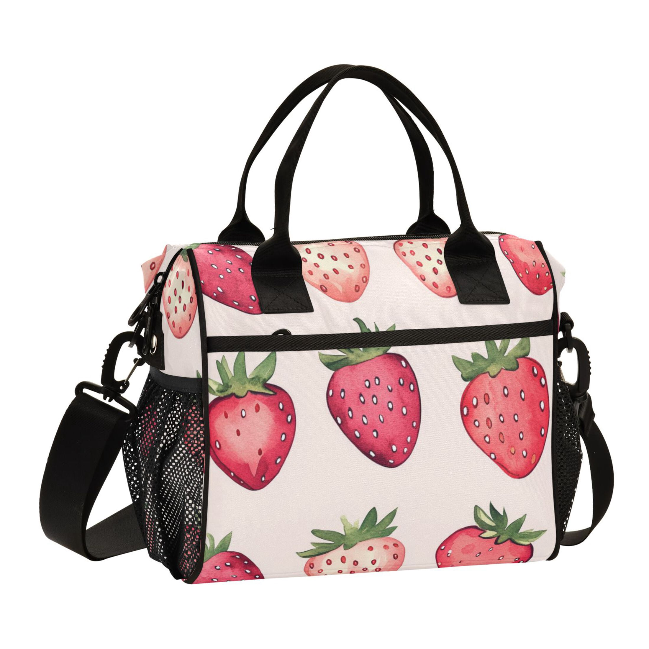 Watercolor Pink Strawberries Insulated Lunch Bag for Women Portable ...