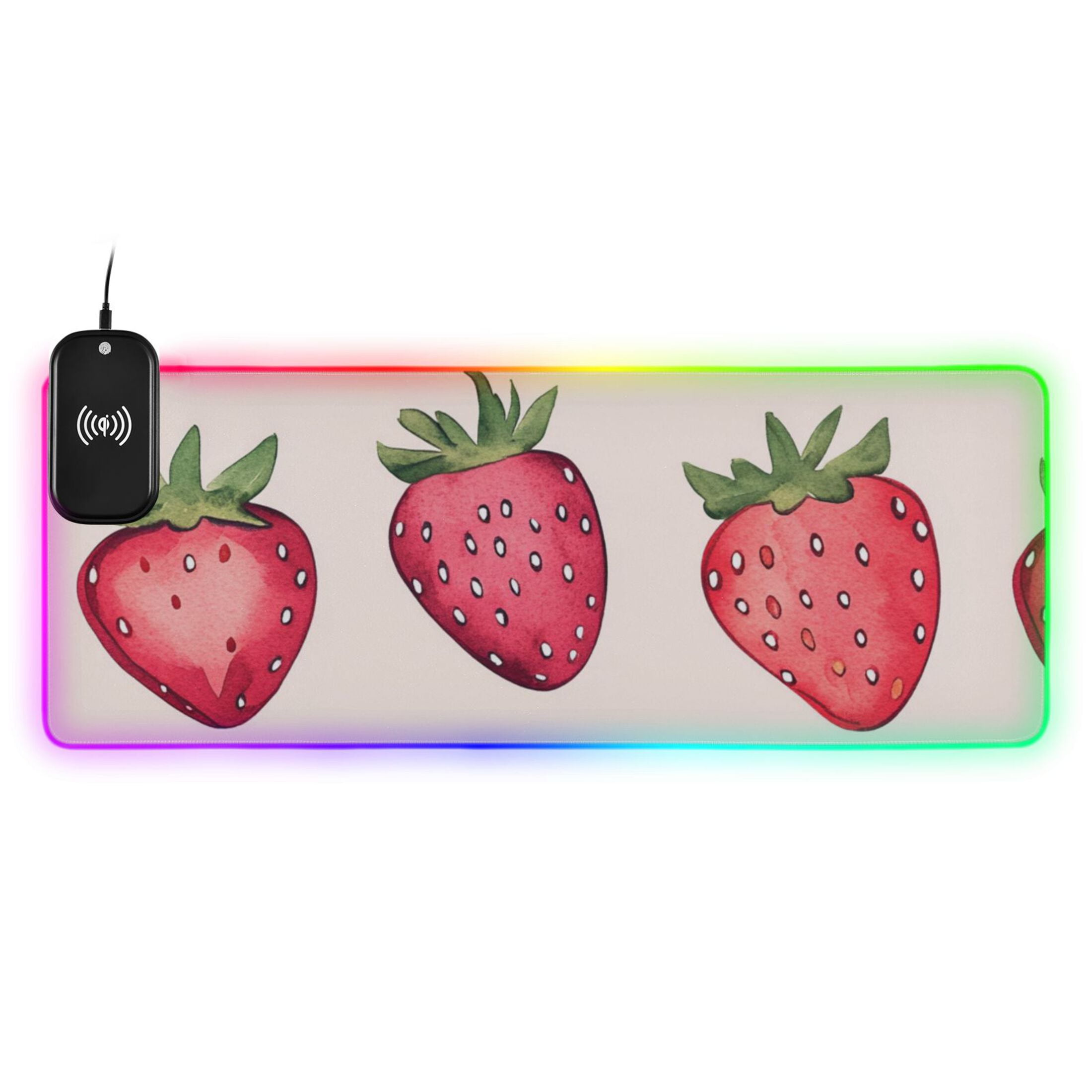 Watercolor Pink Strawberries Wireless Charging RGB Gaming Mouse Pad ...