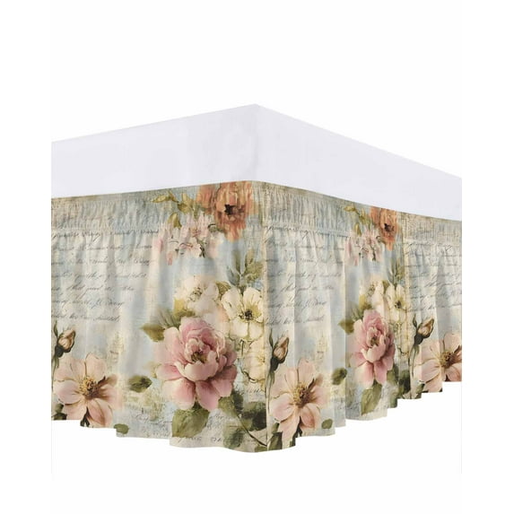 Watercolor Pink White Flowers Bed Skirt Queen Size 18 Inch Drop ...
