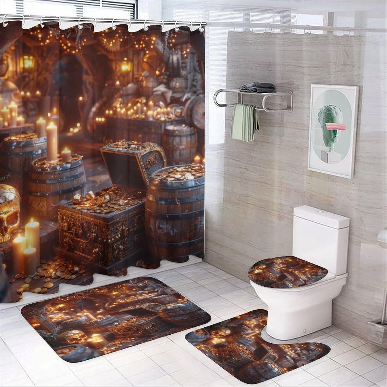 Watercolor Pirate Ship Treasure Shower Curtain Rustic Anime Nautical ...