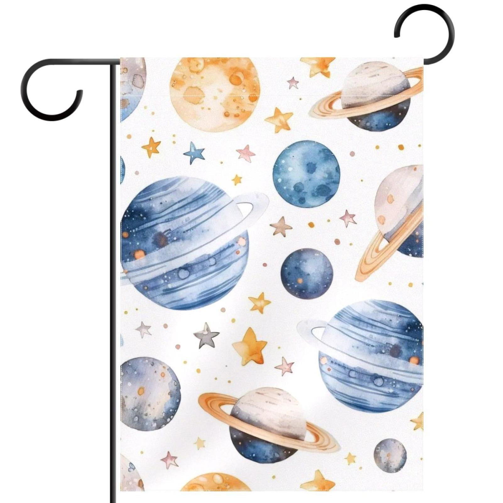 Watercolor Planets and Stars Pattern Garden Flag Double Sided House ...