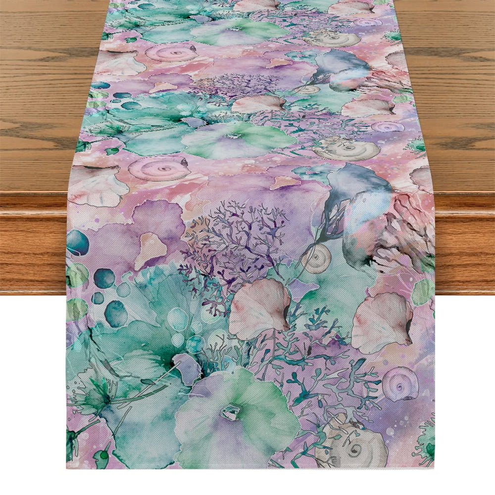 Watercolor Plant Coral Table Runners Dresser Table r Reusable Kitchen ...