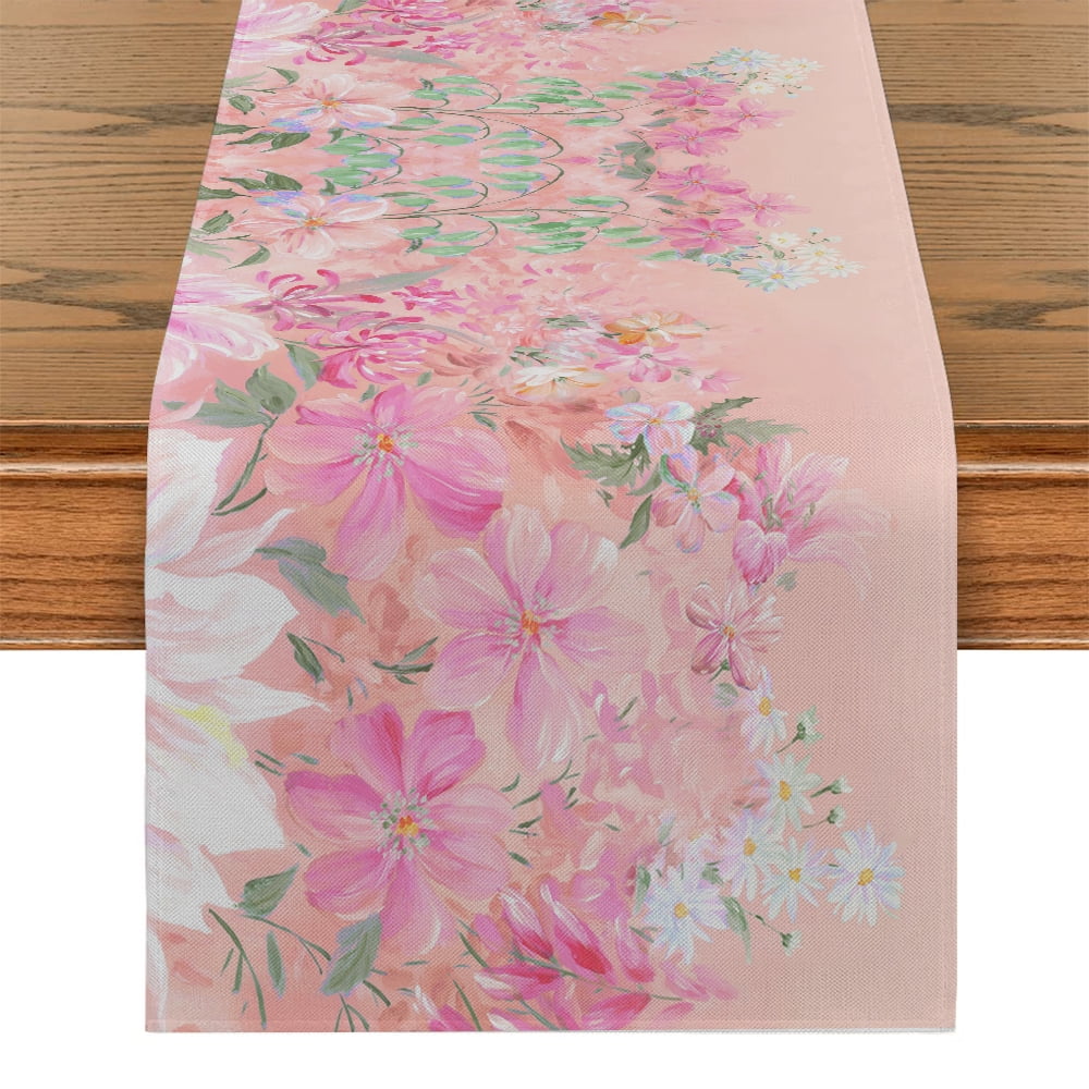 Watercolor Plant Coral Table Runners Dresser Table r Reusable Kitchen ...