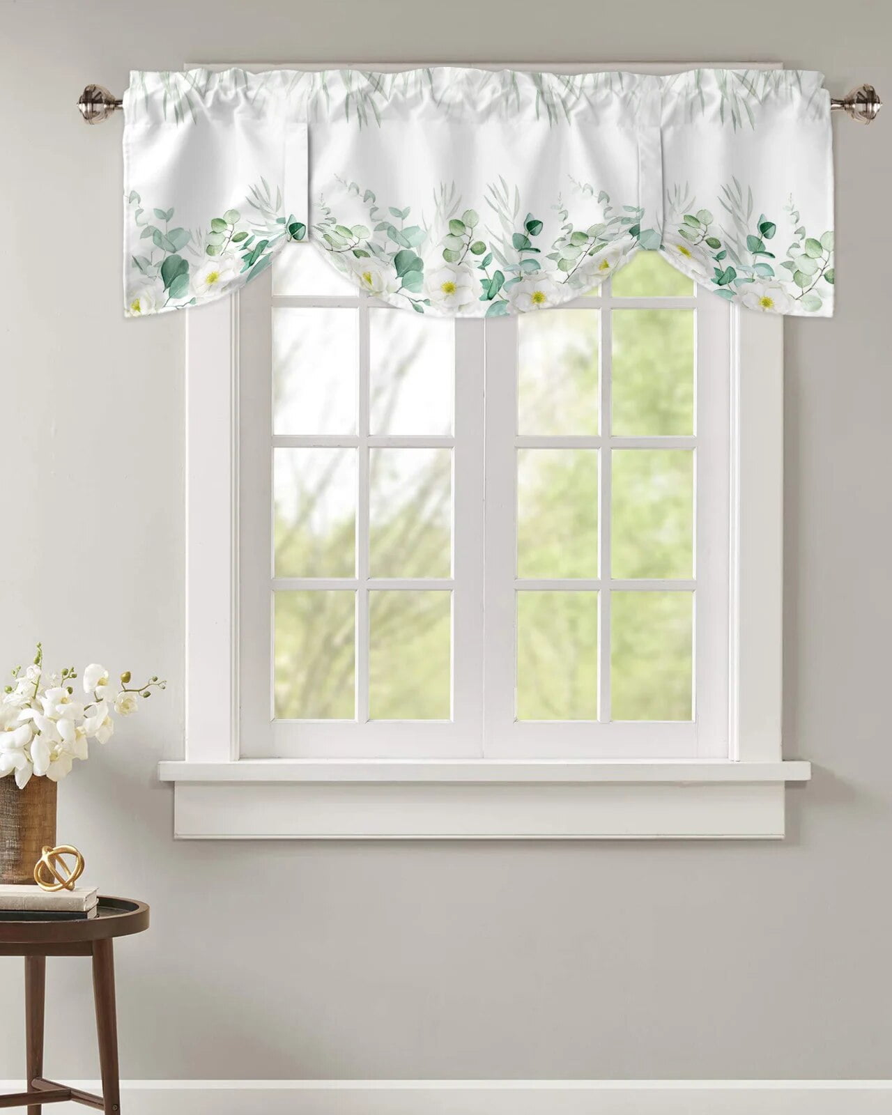Watercolor Plant Eucalyptus Leaf Flower Curtain Rod Pocket Short ...