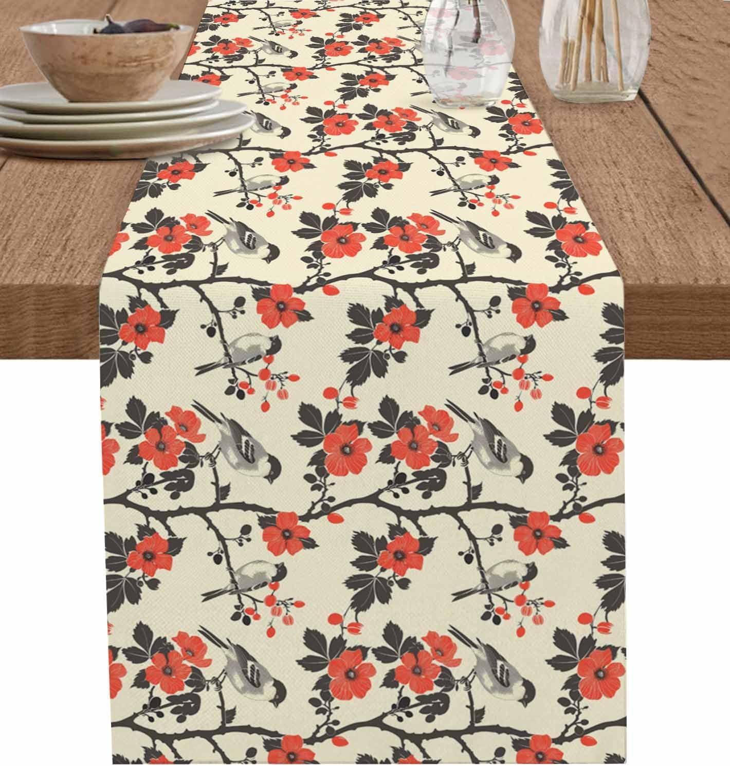 Watercolor Plant Flowers Linen Table Runners Summer Wedding Paty ...