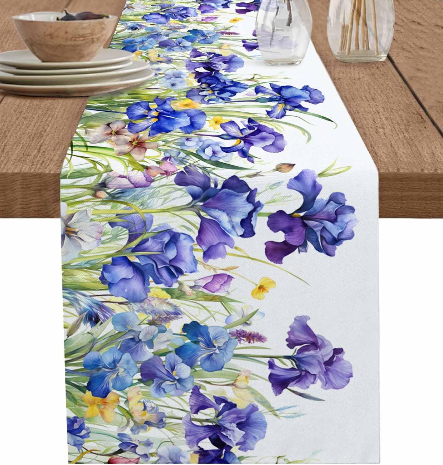 Watercolor Plant Flowers Linen Table Runners Summer Wedding Paty ...