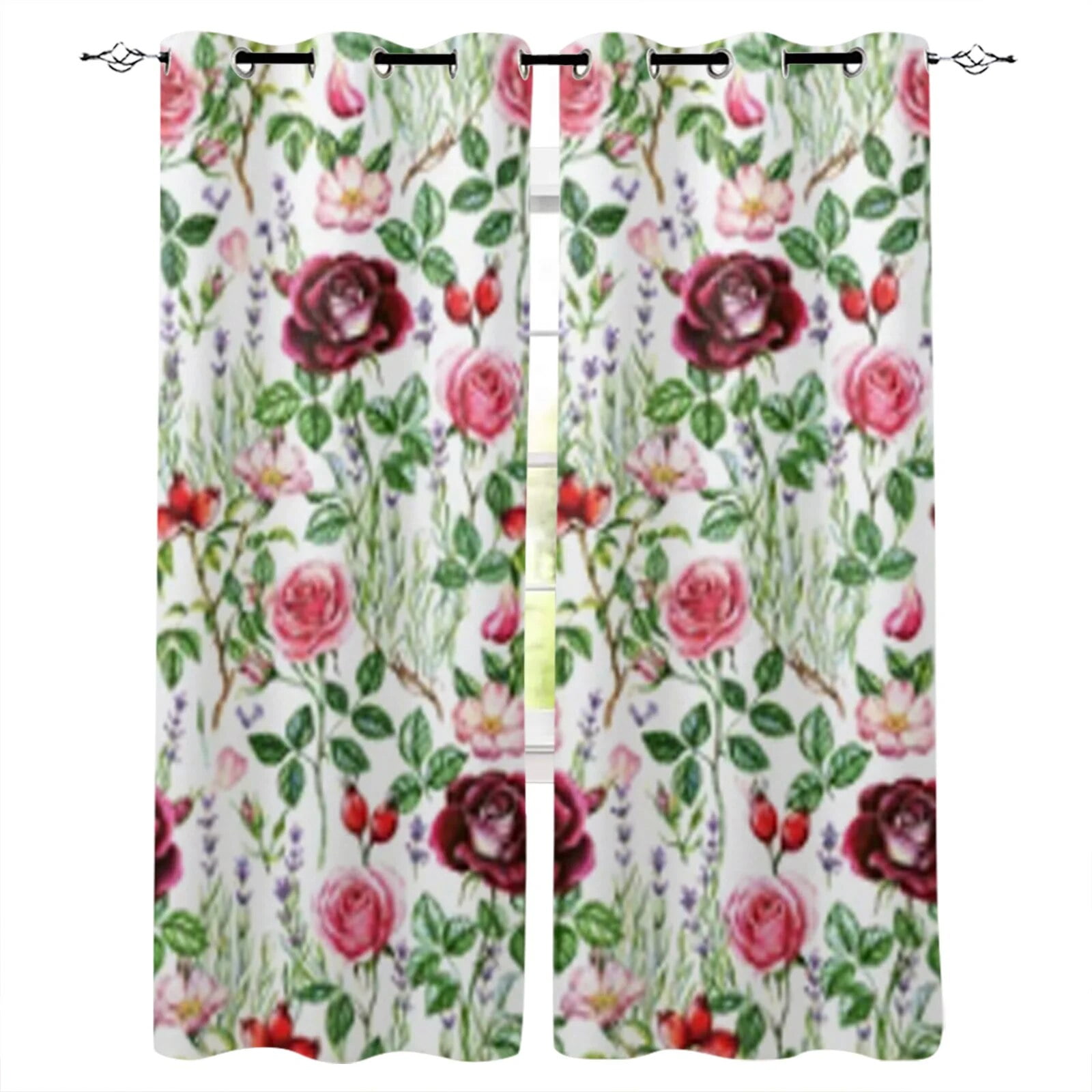 Watercolor Plant Roses Fresh Curtains for Bedroom Window Curtain Home ...