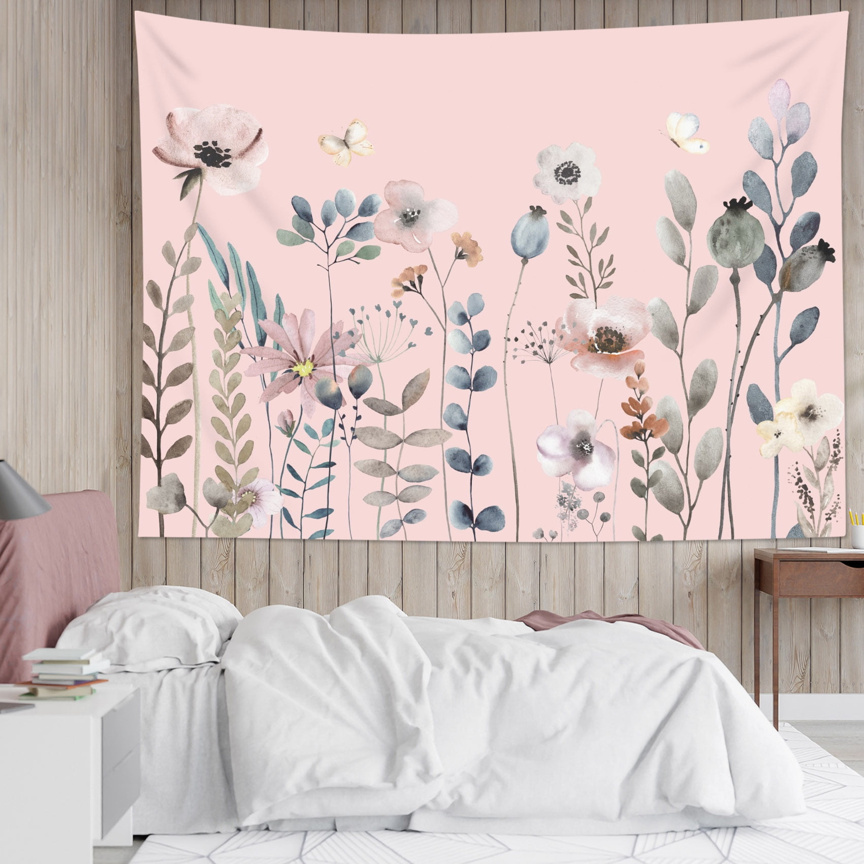 Watercolor Plant Tapestry Wall Hanging Colorful Wildflower and ...