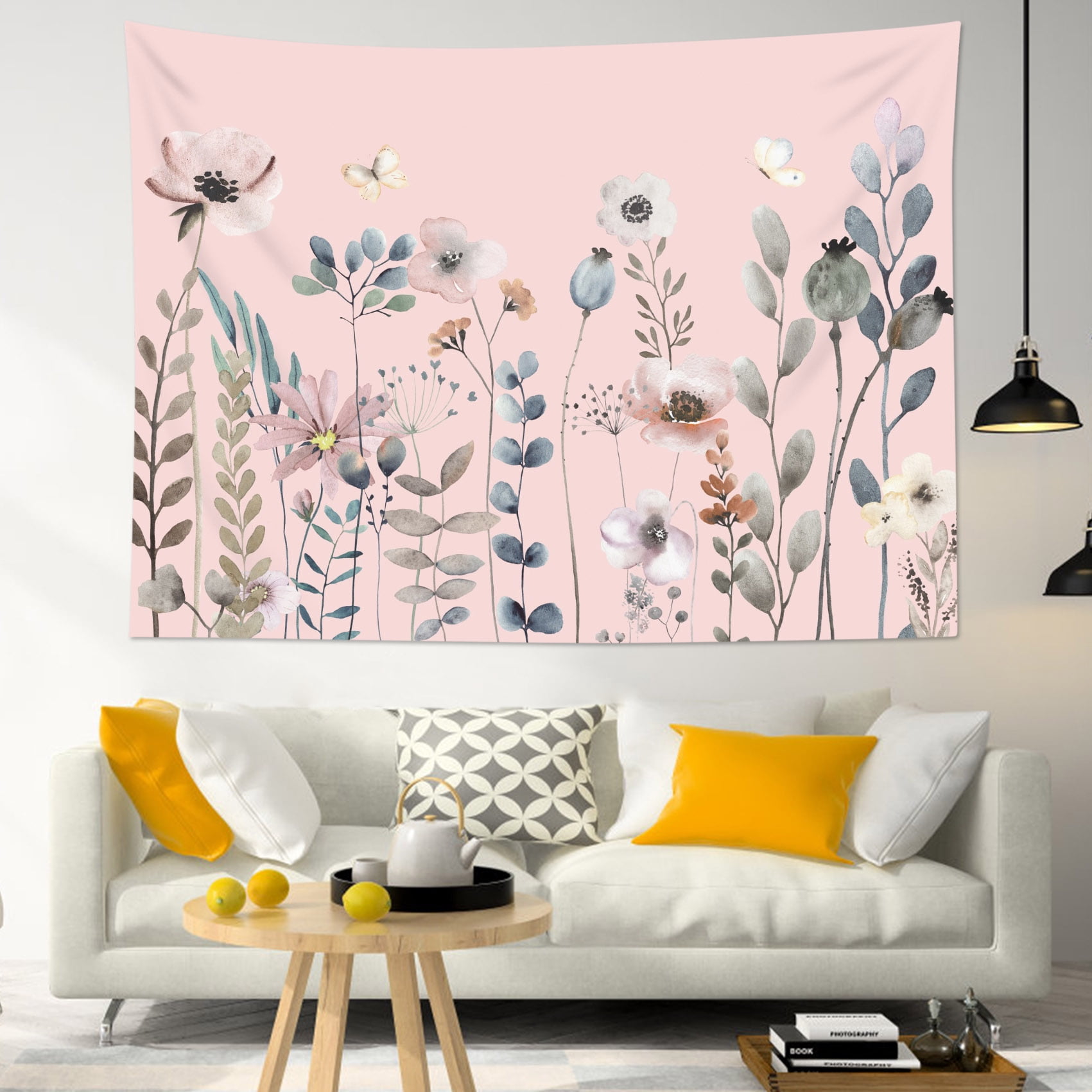 Watercolor Plant Tapestry Wall Hanging Colorful Wildflower and ...