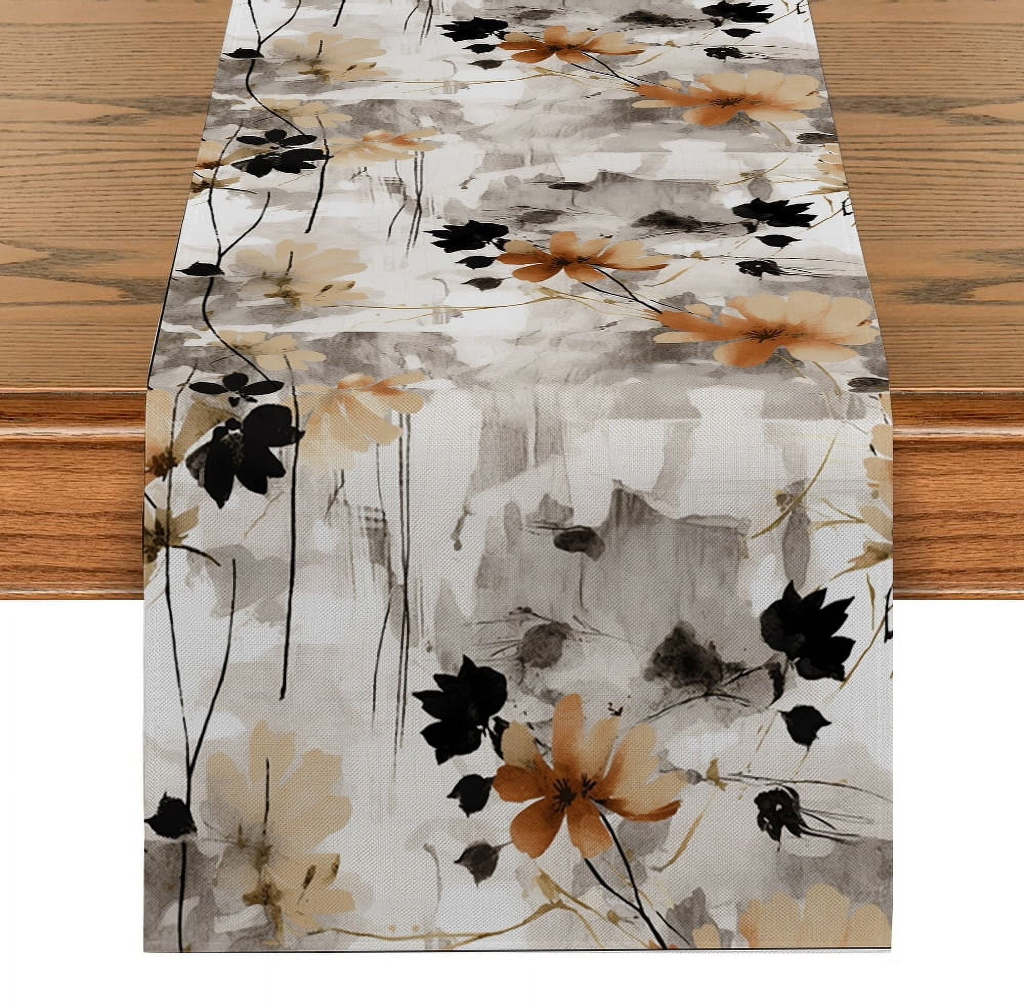 Watercolor Plants and Flowers Table Runners Dresser Table r Washable ...