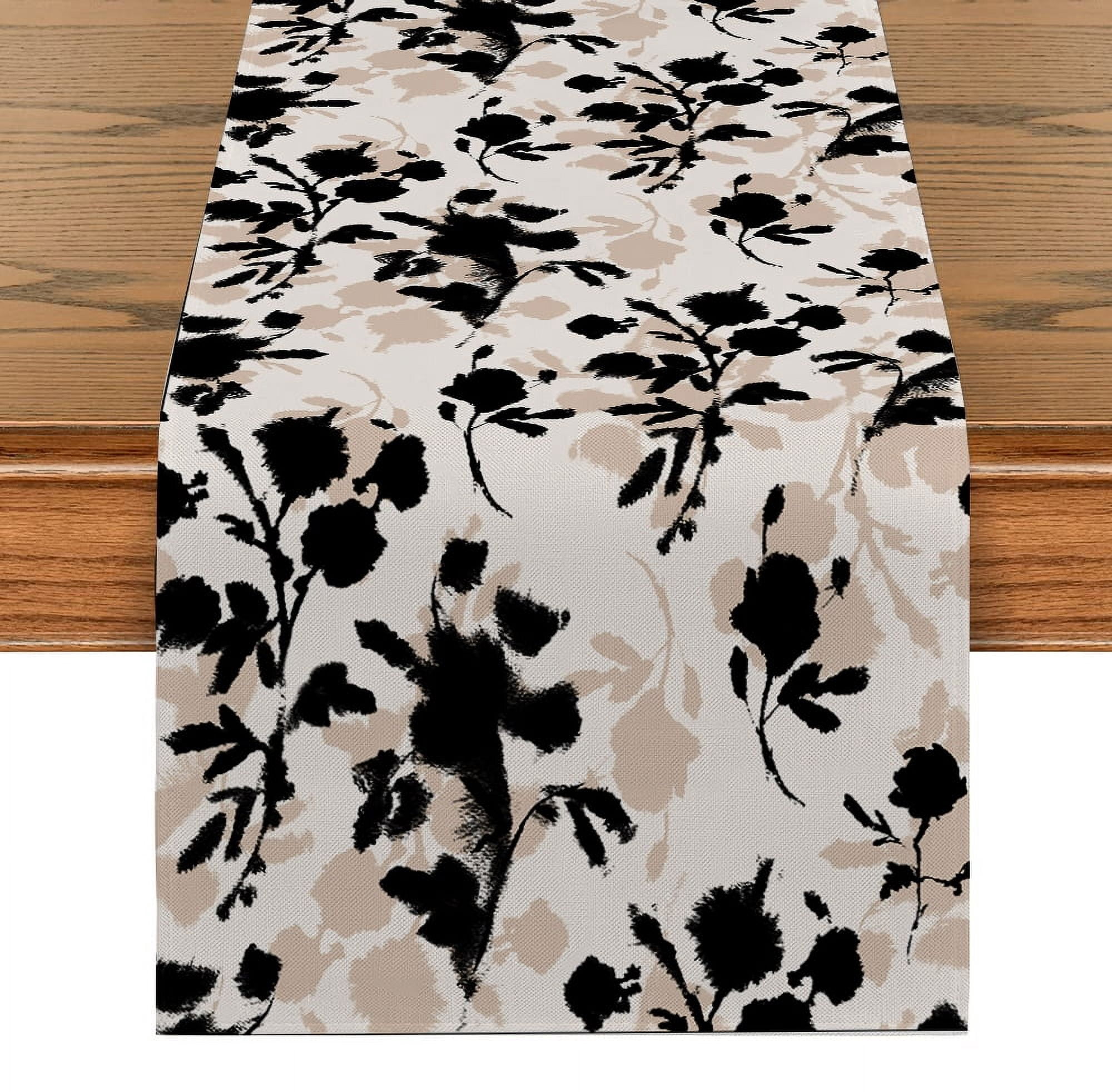 Watercolor Plants and Flowers Table Runners Dresser Table r Washable ...