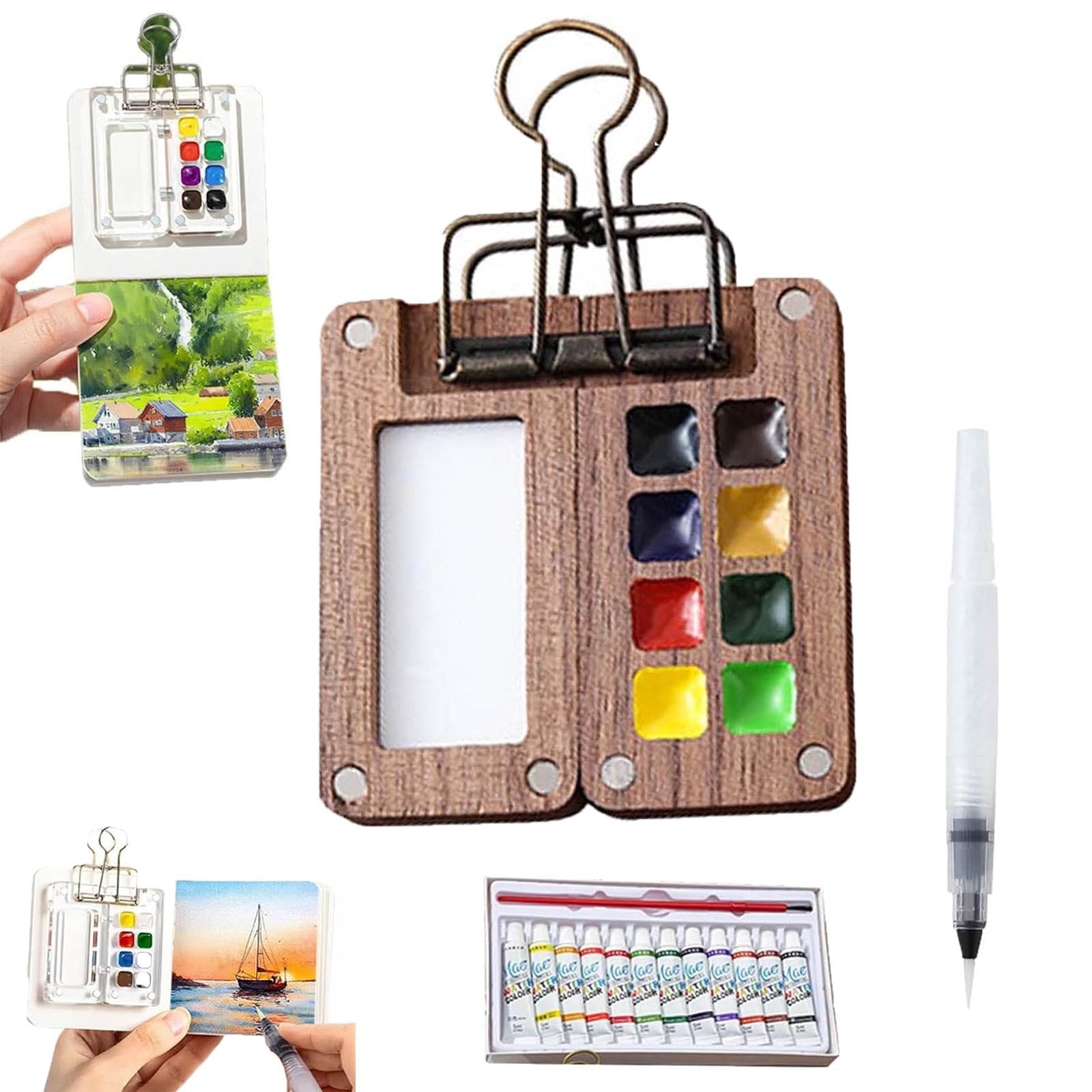 Watercolor Pocket Kit,Mini Watercolor Set,with Picture Book, Travel ...