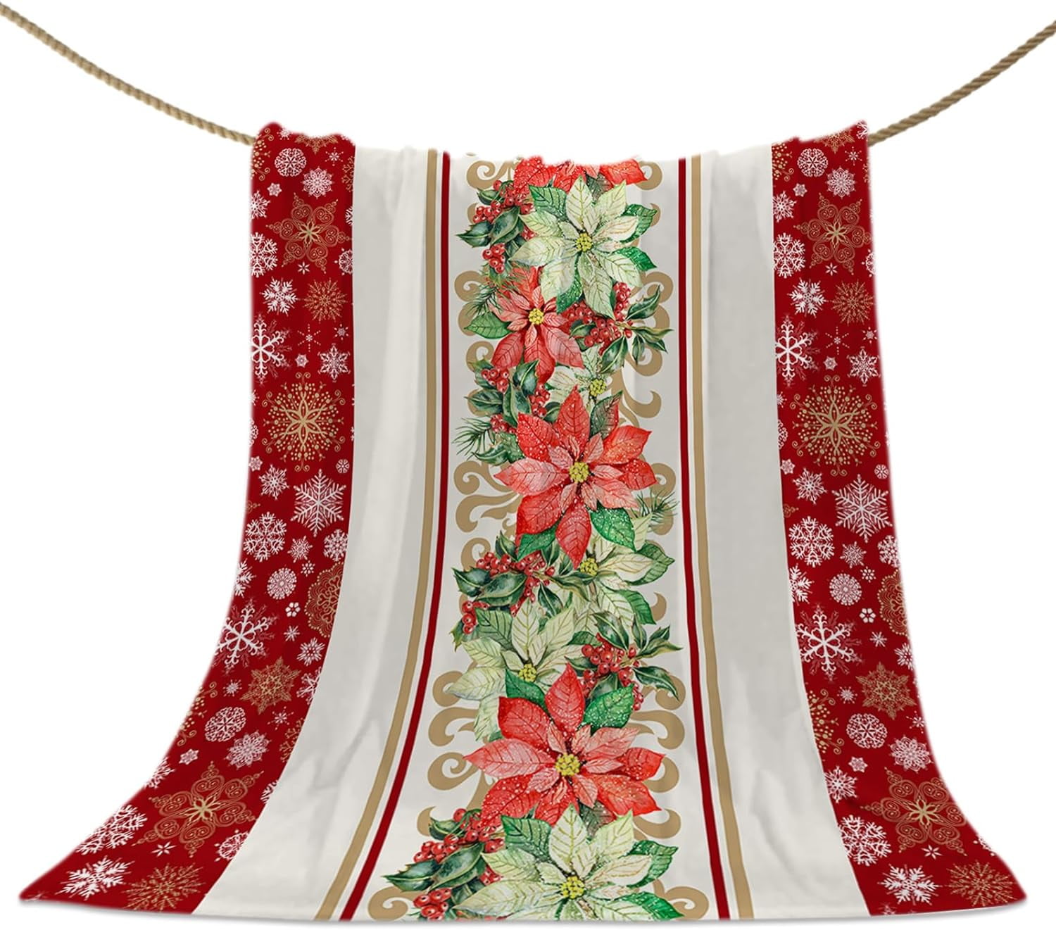 Watercolor Poinsettia Christmas Throw Blankets, Red Xmas Winter Holiday ...
