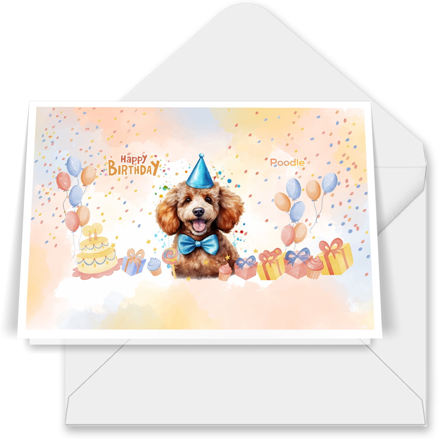 Watercolor Poodle Happy Birthday Celebration Balloons Gift Party 7x5in ...