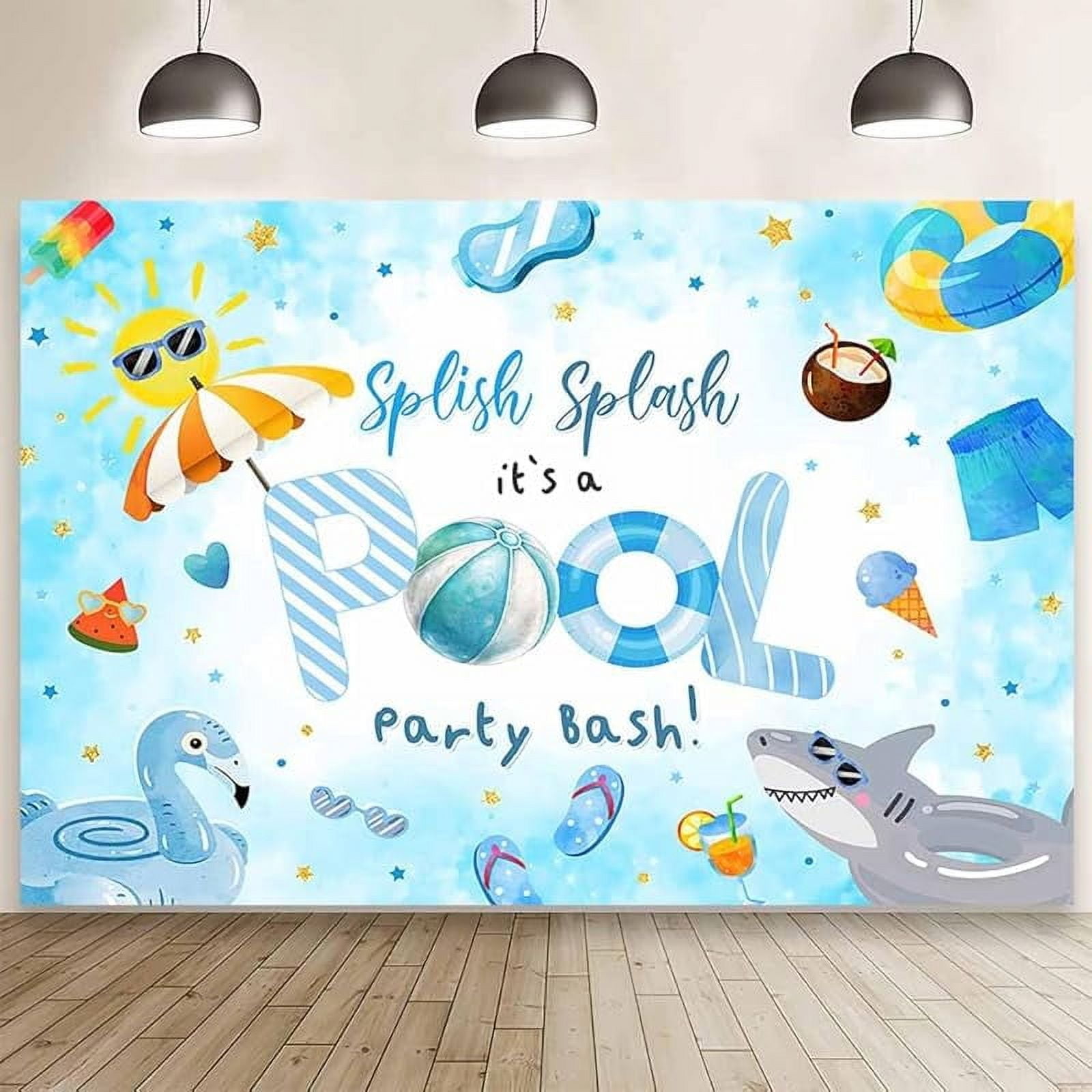 Watercolor Pool Party Backdrop Splish Splash Pool Party Photography ...