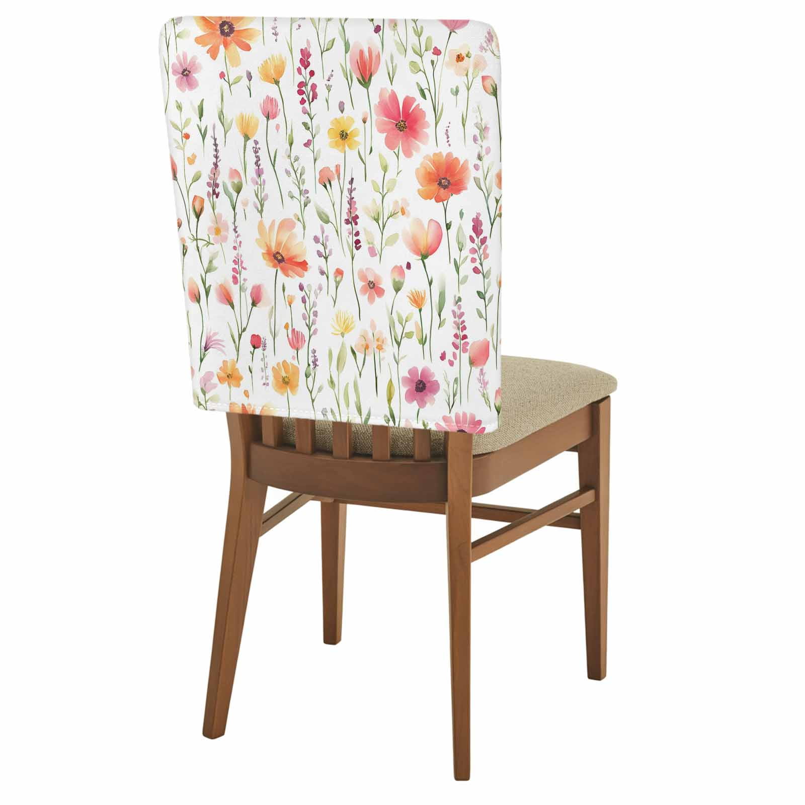 Watercolor Poppy Chair Back Covers Set of 4, Flower Eucalyptus Leaf ...