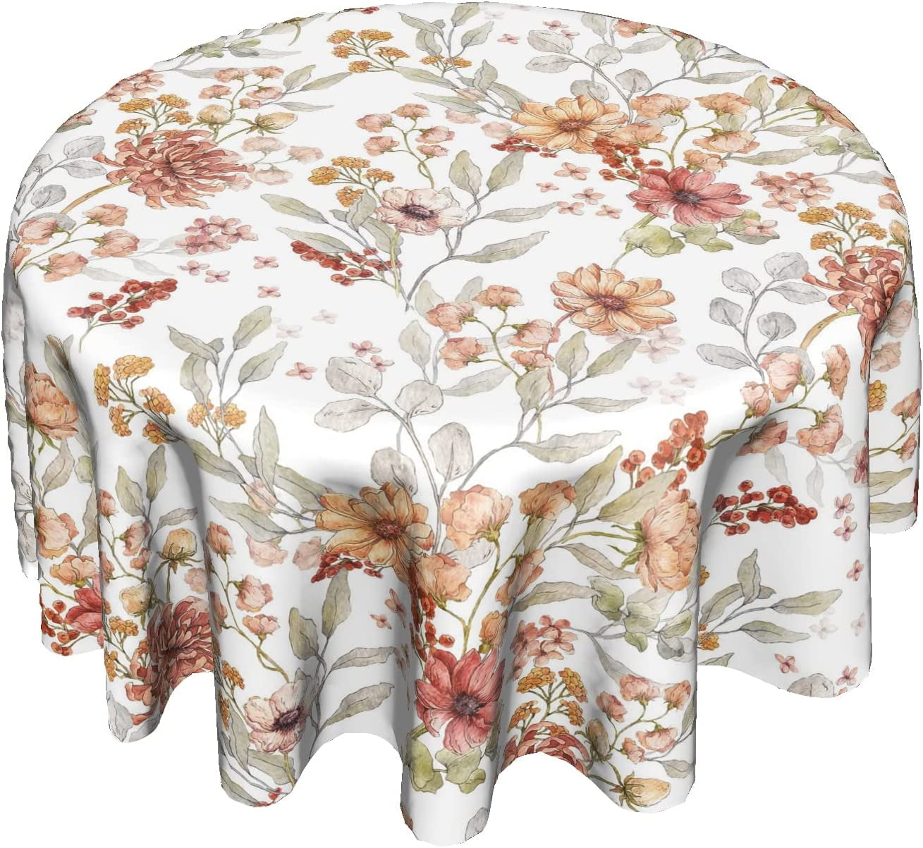 Watercolor Poppy Floral Round Tablecloth 60 Inch Rustic Flowers ...