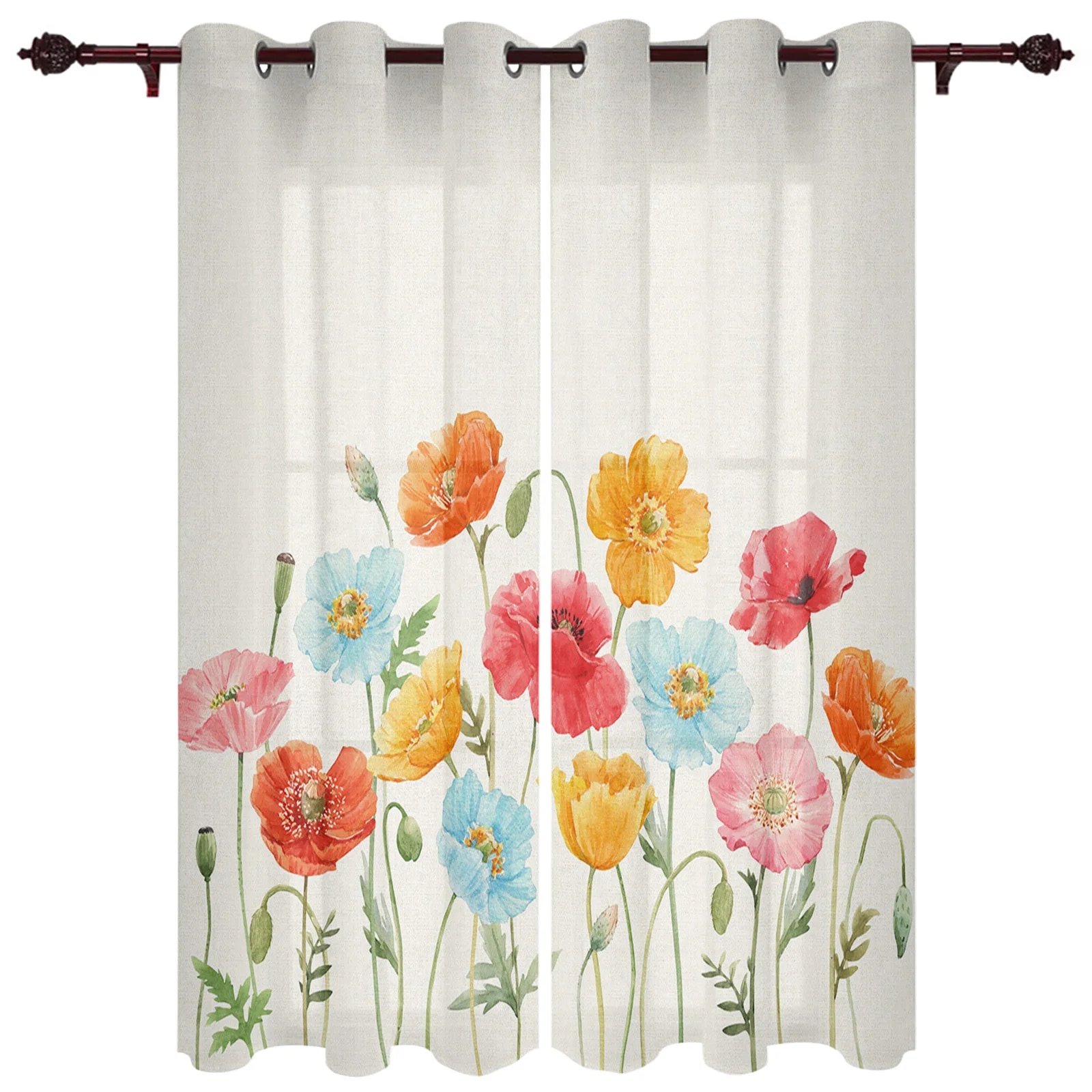 Watercolor Poppy Flower Curtains for Bedroom Living Room Window Curtain ...