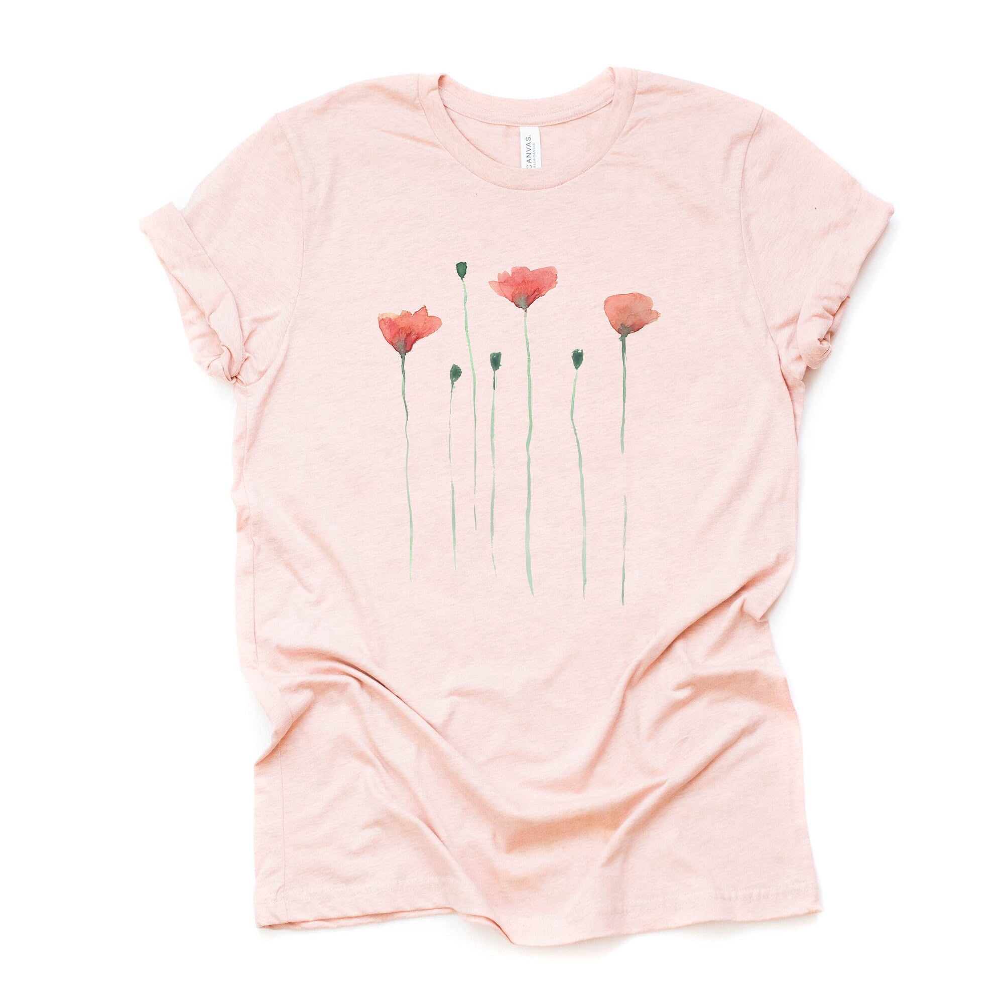 Watercolor Poppy Flowers Bella + Canvas T-Shirt - Walmart.com