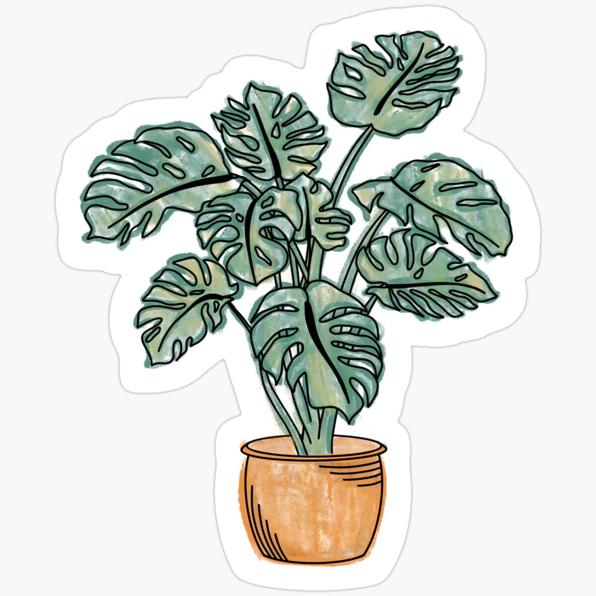 Watercolor Potted Monstera Plant Sticker. Gift For You - Decorate ...