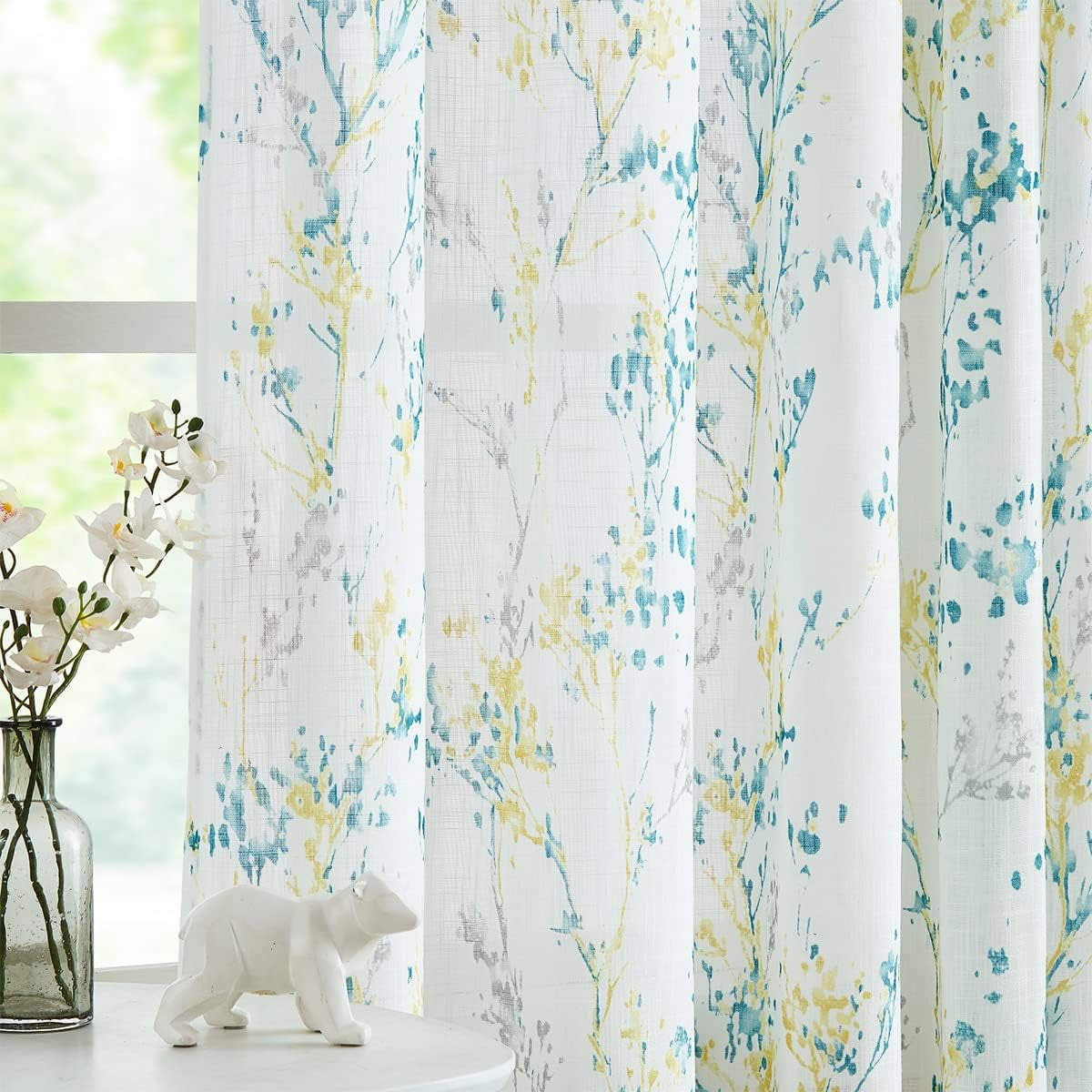 Watercolor Print Tree Semi Sheer Curtains for Living Room Bedroom with ...